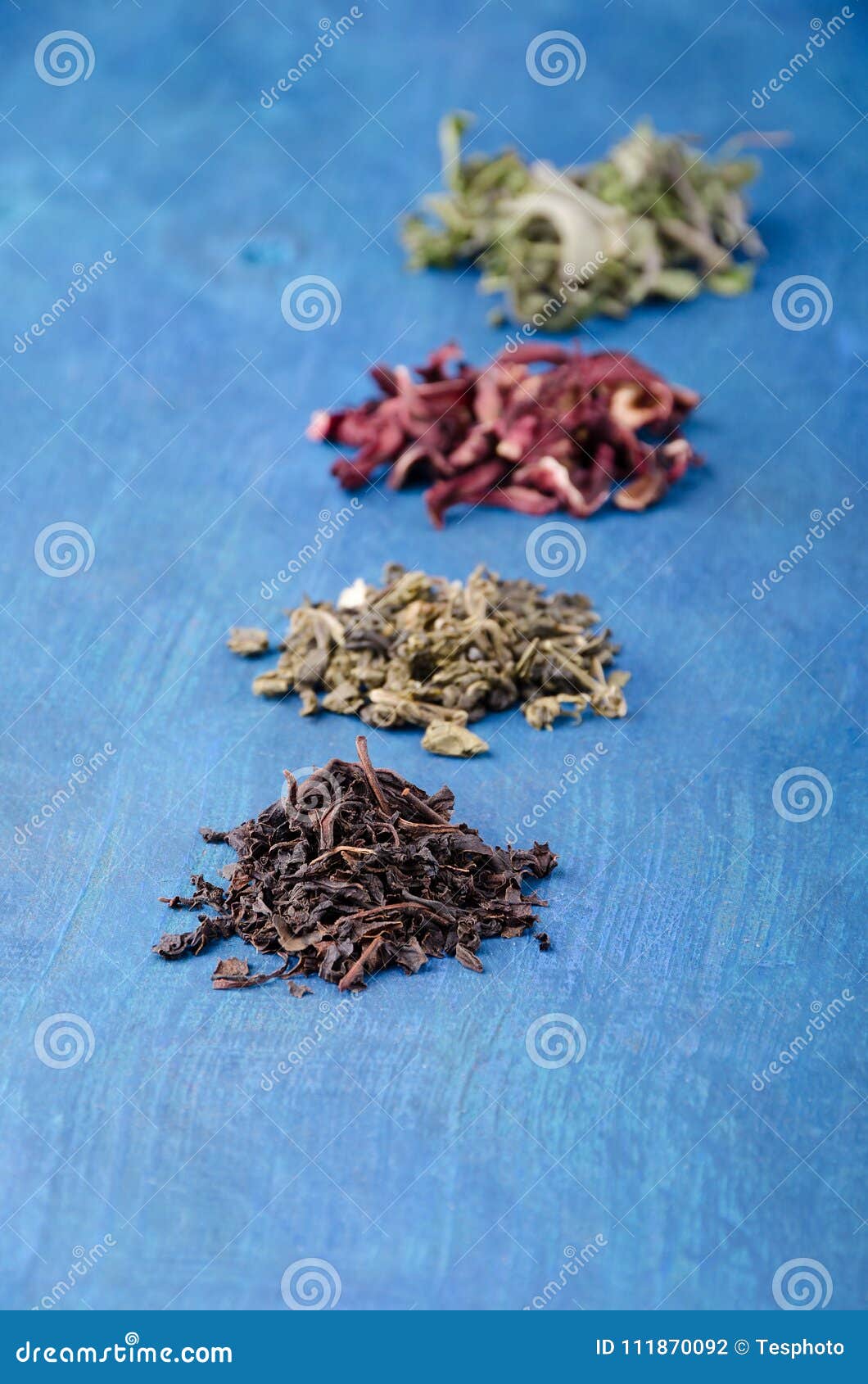 Different Types of Tea on the Blue Table. Healthy Drink Concept Stock ...