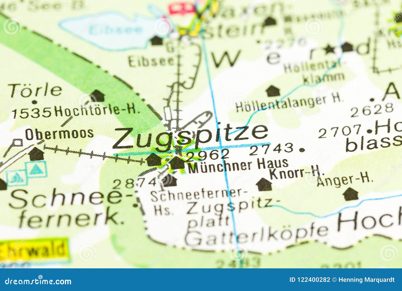 Highest Mountain in Germany on Map, Zugspitze, Bavaria Stock Photo ...