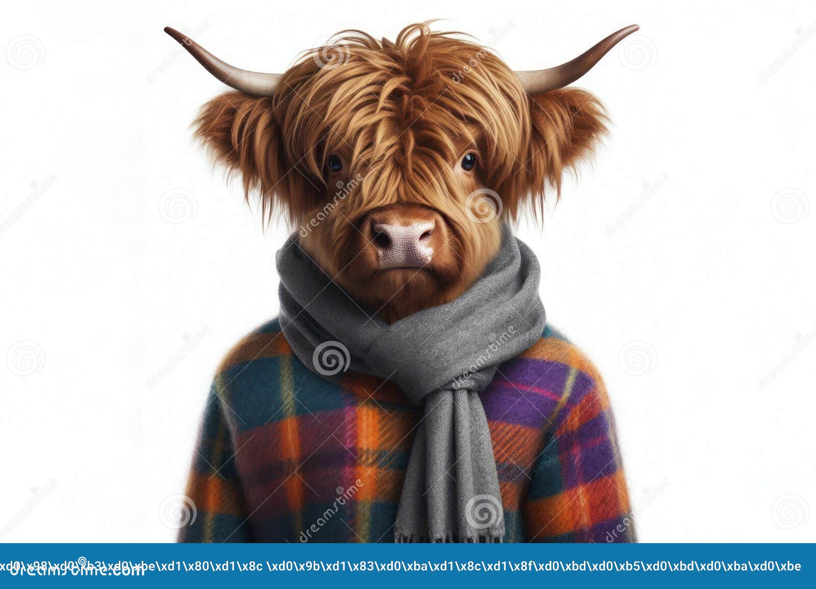Highland Cattle Cow in Clothes Isolated on Solid White Background. Ai ...