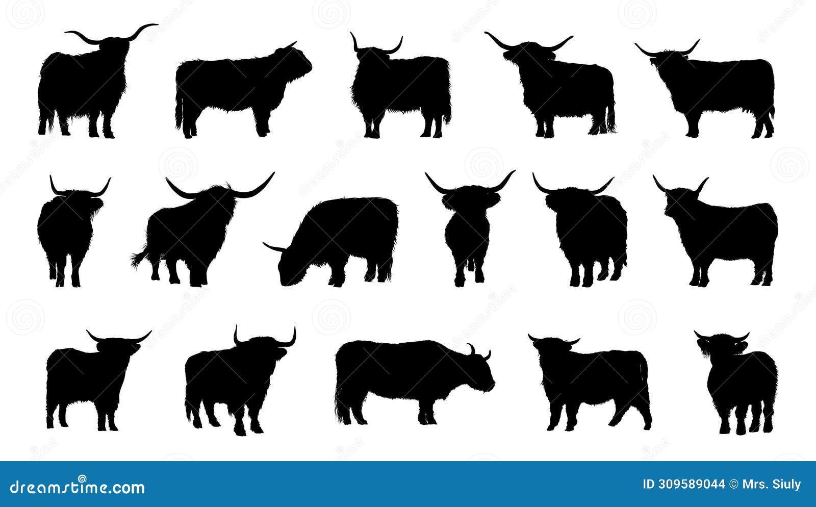 Highland Cattle Silhouette Set Vector Illustration | CartoonDealer.com ...