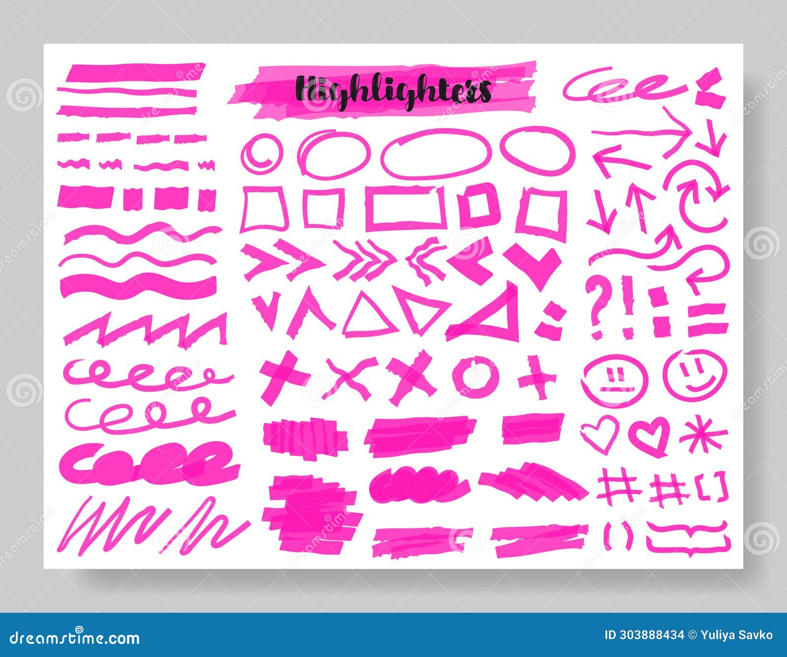 Neon Pink Highlight Brush Underlines. Isolated Elements. Stock ...