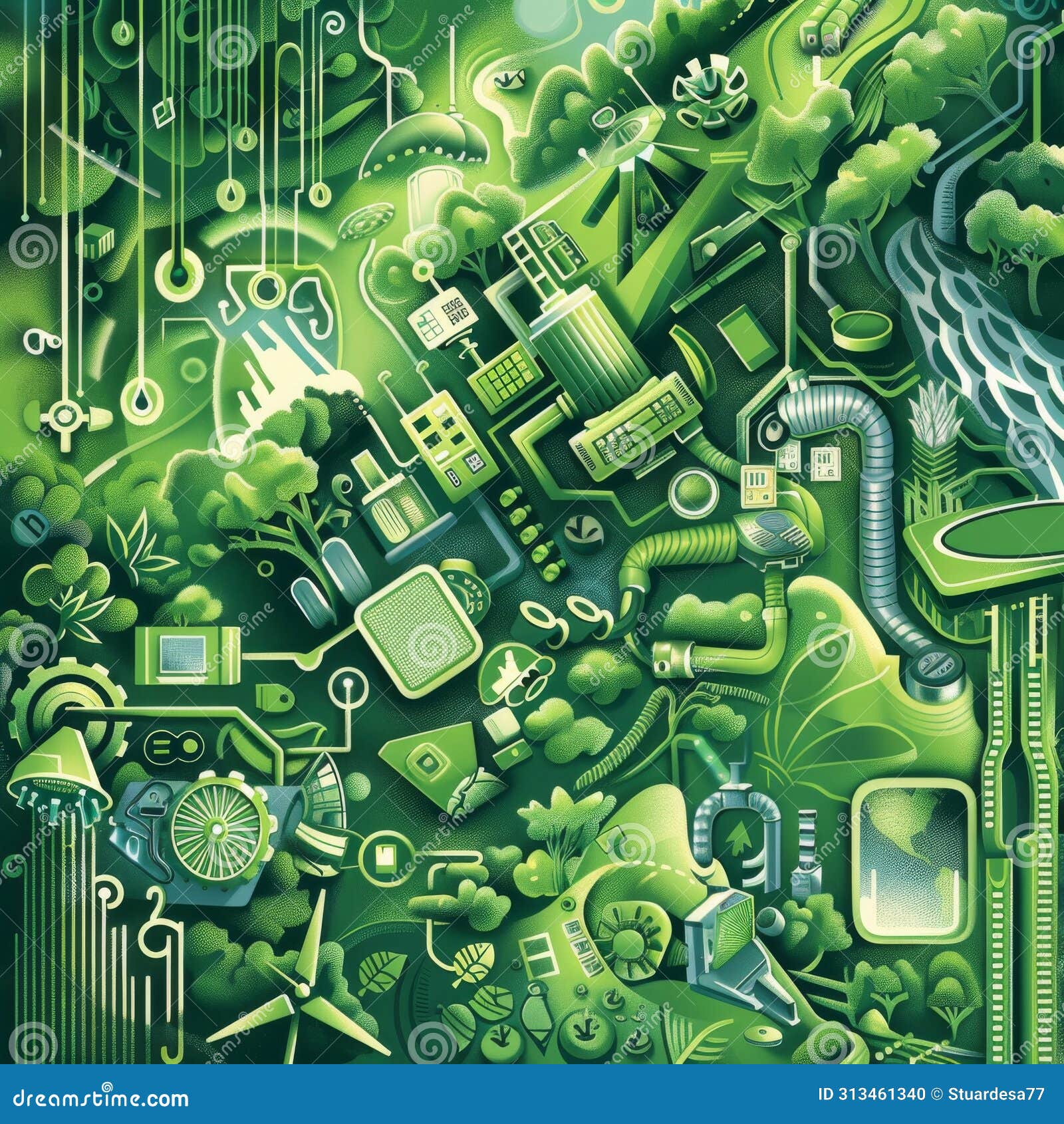 Green Circuit Board Cityscape Stock Photo - Image of environment ...