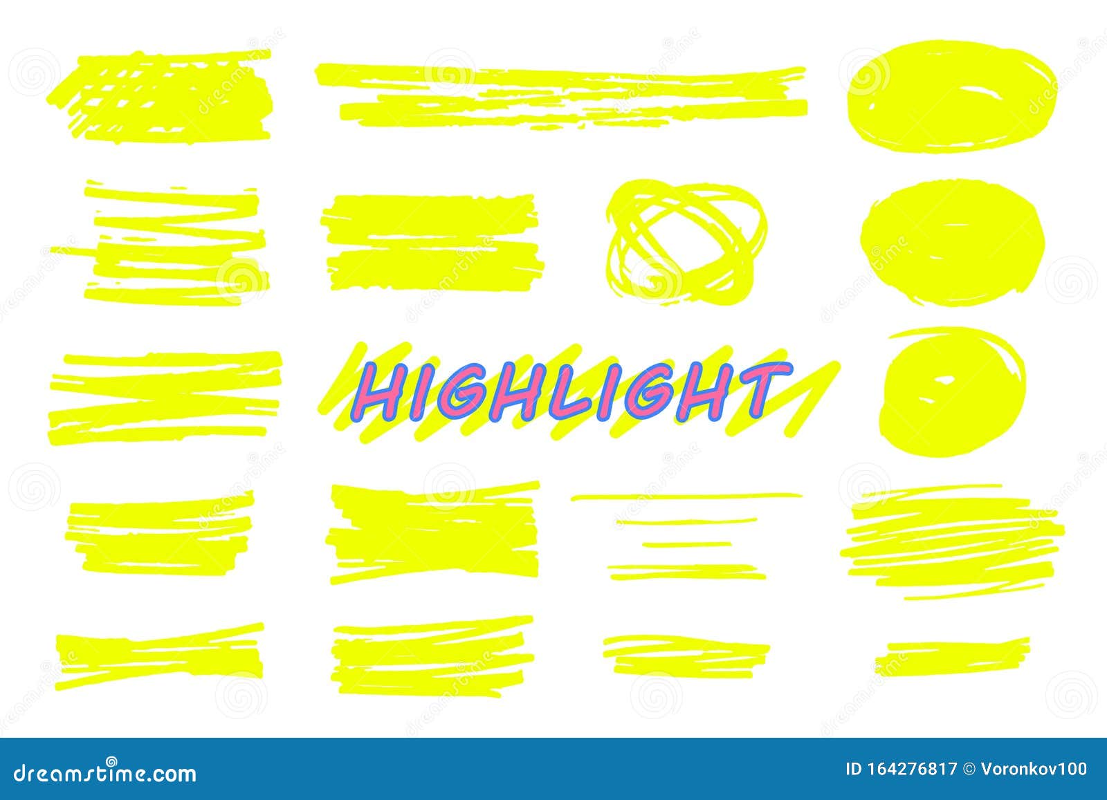 Highlight. Vector Yellow Marker Lines Strokes Design Elements. Objects ...