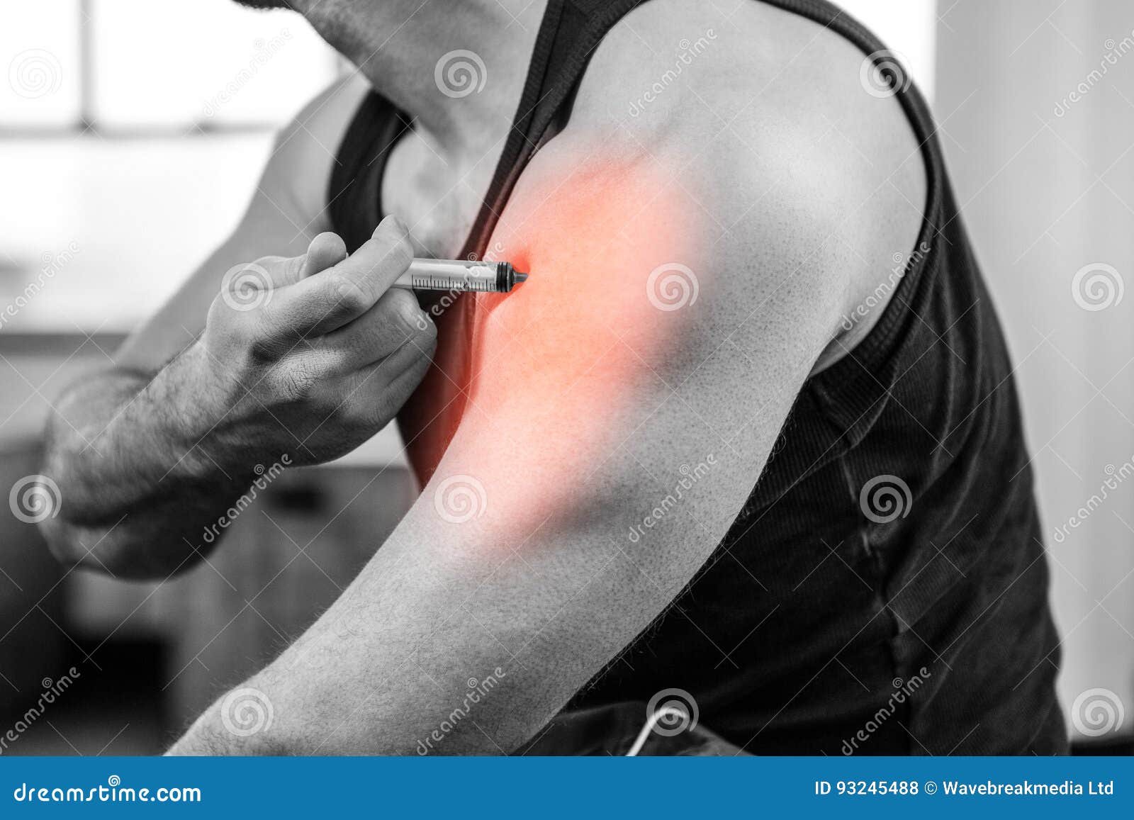 Highlighted Arm of Strong Man Injecting Anabolic Steroid at Gym Stock ...