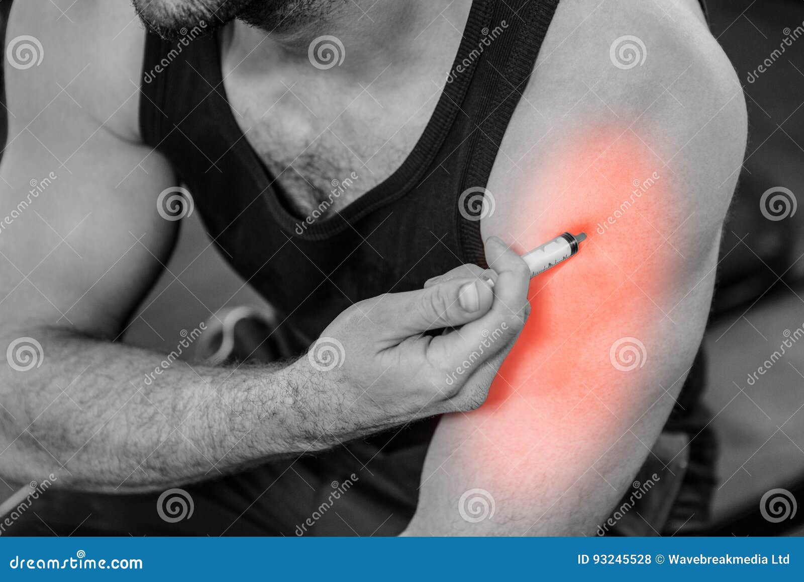 Highlighted Arm of Strong Man Injecting Anabolic Steroid at Gym Stock ...