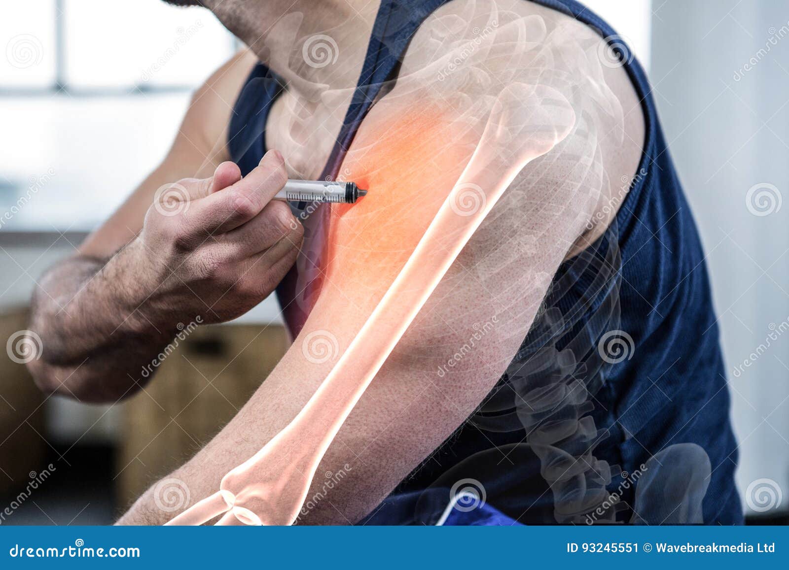 Highlighted Arm of Strong Man Injecting Anabolic Steroid at Gym Stock ...