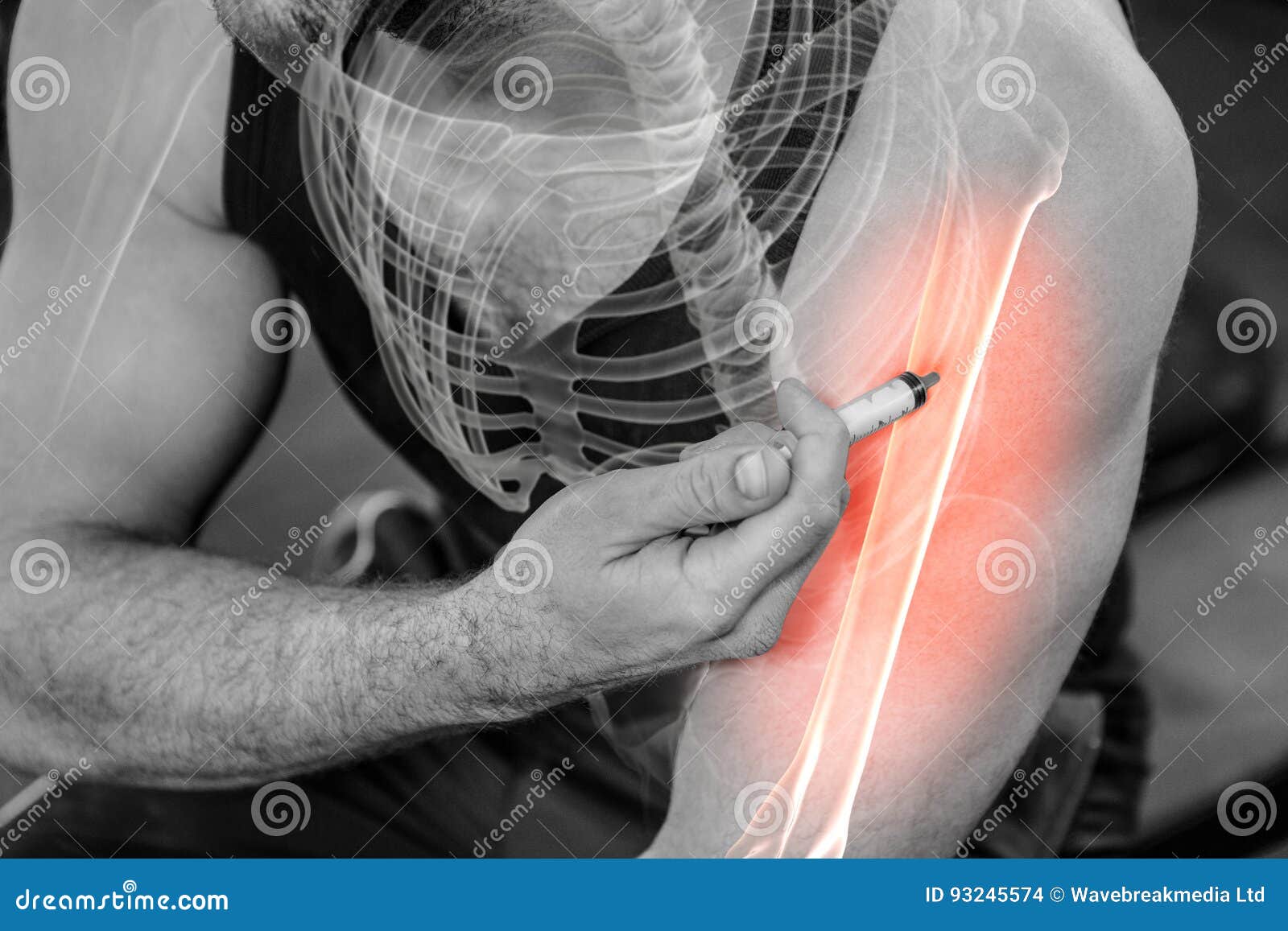 Highlighted Arm of Strong Man Injecting Anabolic Steroid at Gym Stock ...
