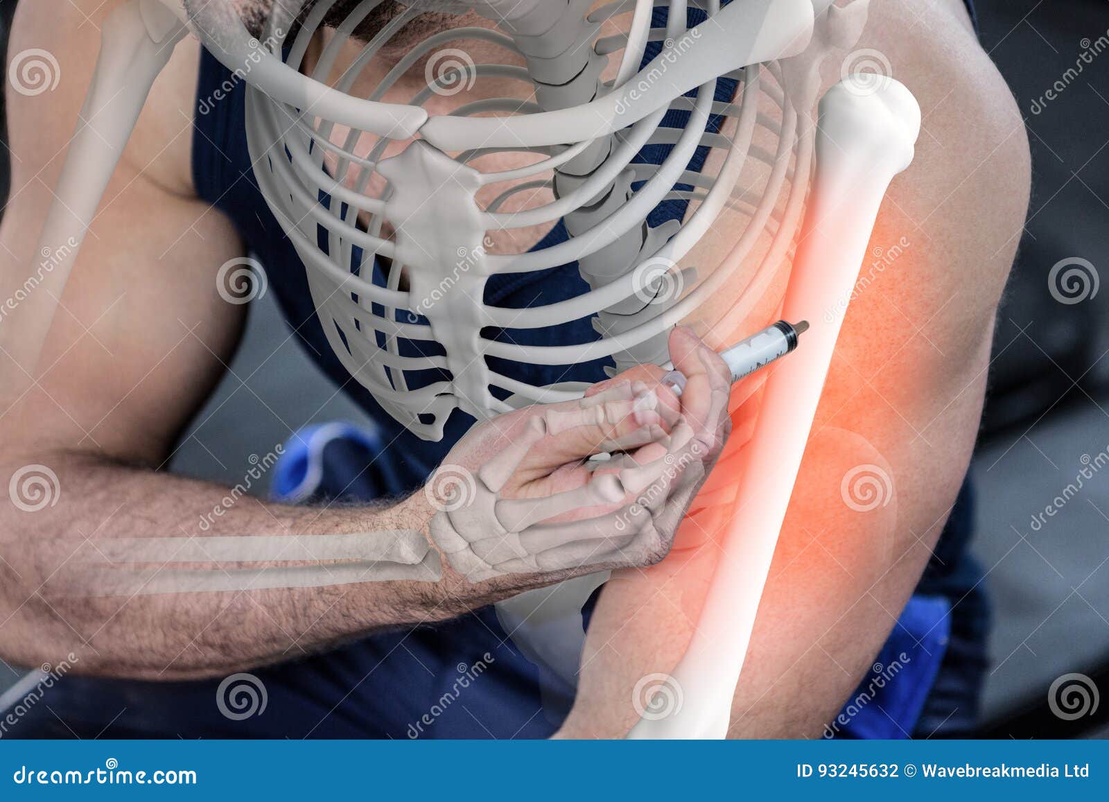 Highlighted Arm of Strong Man Injecting Anabolic Steroid at Gym Stock ...