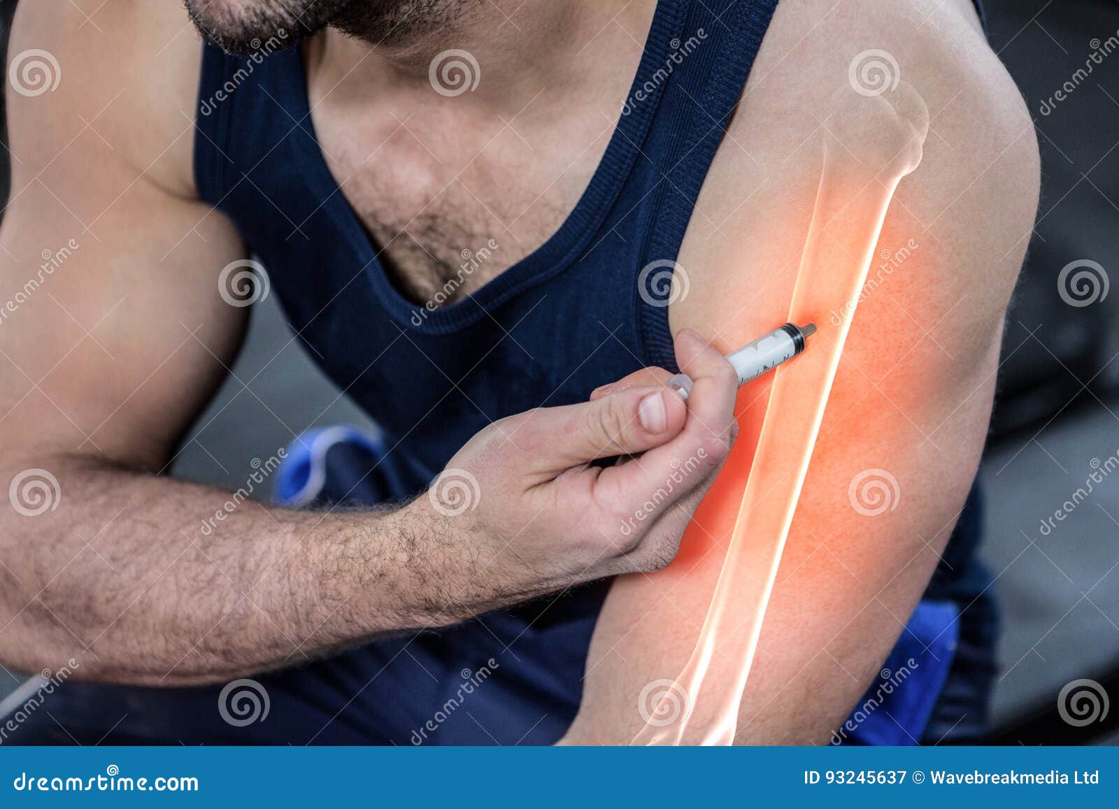 Highlighted Arm of Strong Man Injecting Anabolic Steroid at Gym Stock ...