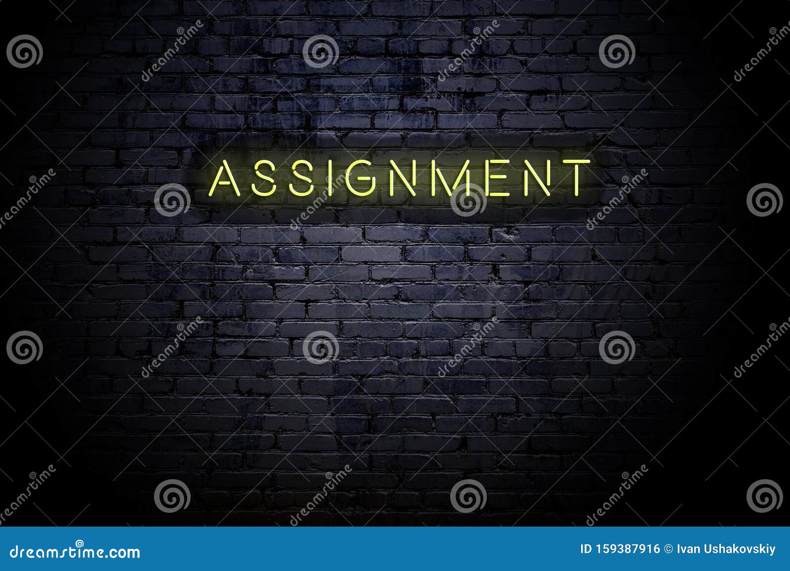 Highlighted Brick Wall with Neon Inscription Assignment Stock Photo ...