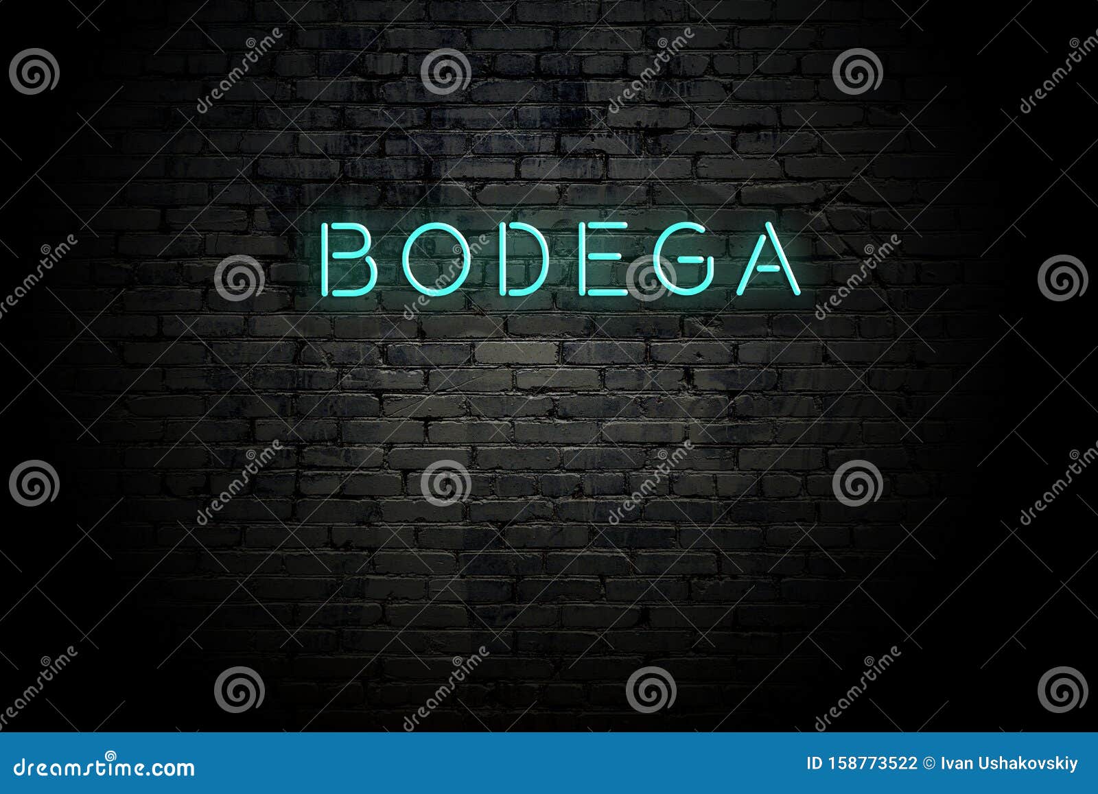 Highlighted Brick Wall with Neon Inscription Bodega Stock Photo - Image ...
