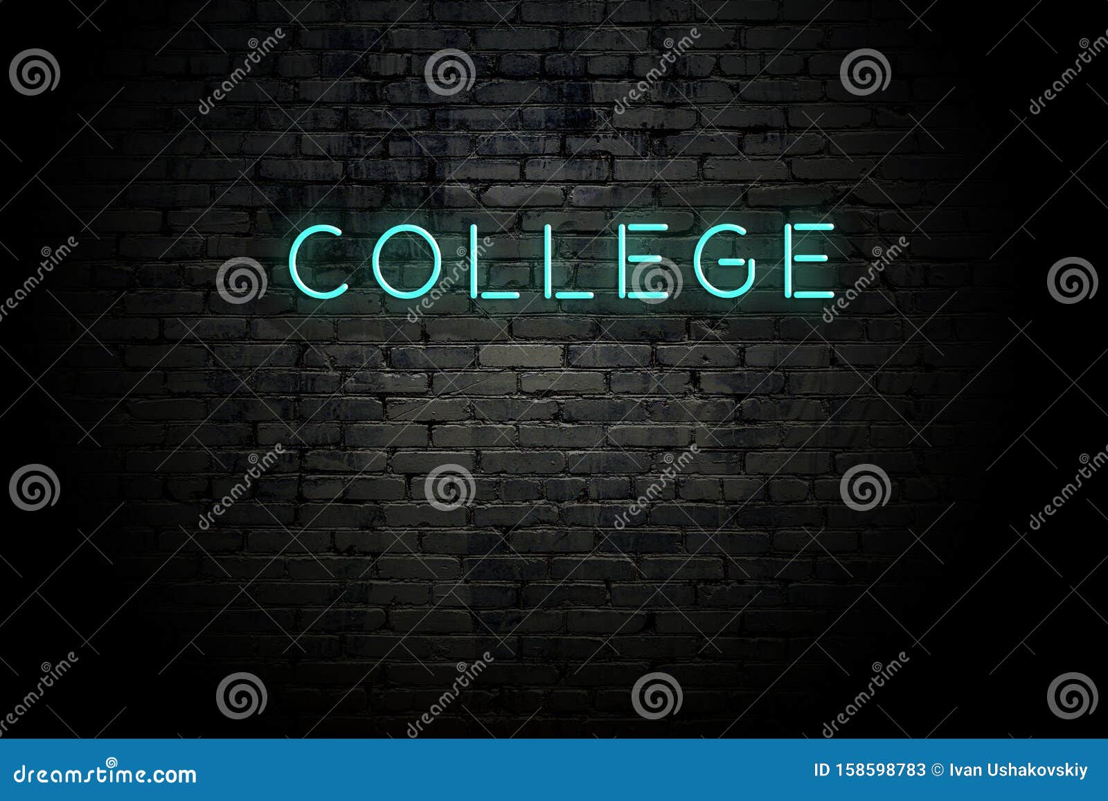 Highlighted Brick Wall with Neon Inscription College Stock Illustration ...