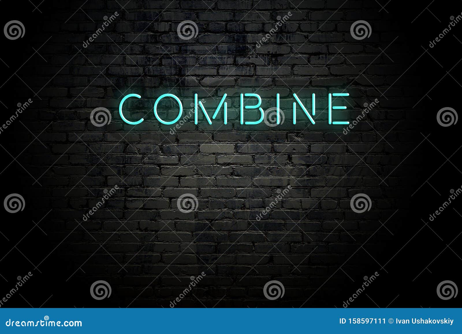 Highlighted Brick Wall with Neon Inscription Combine Stock Illustration ...