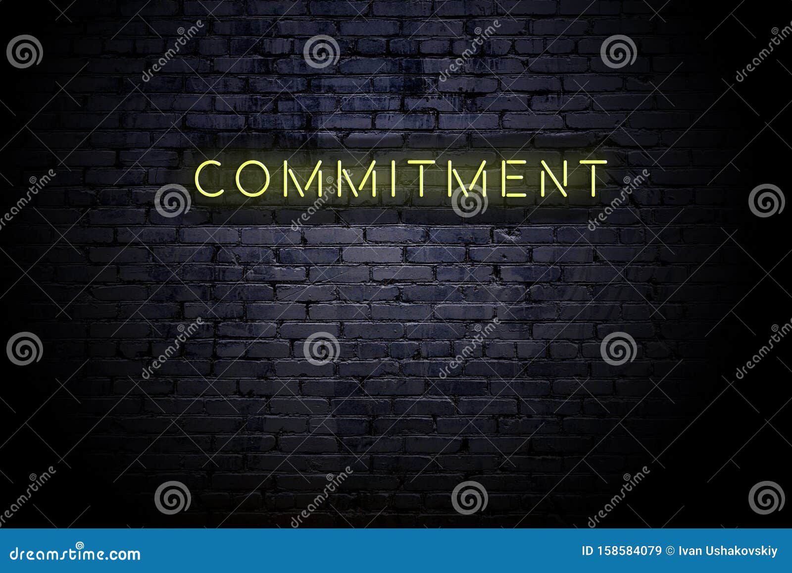 Highlighted Brick Wall with Neon Inscription Commitment Stock ...