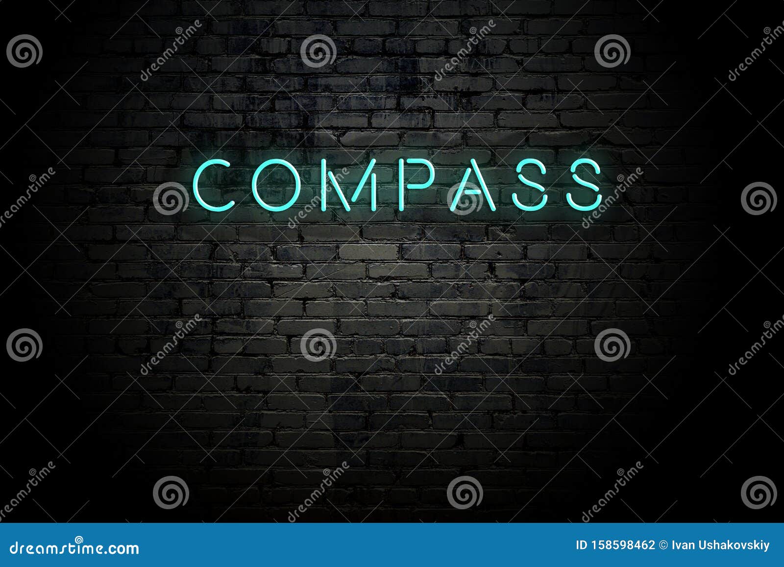 Highlighted Brick Wall with Neon Inscription Compass Stock Illustration ...