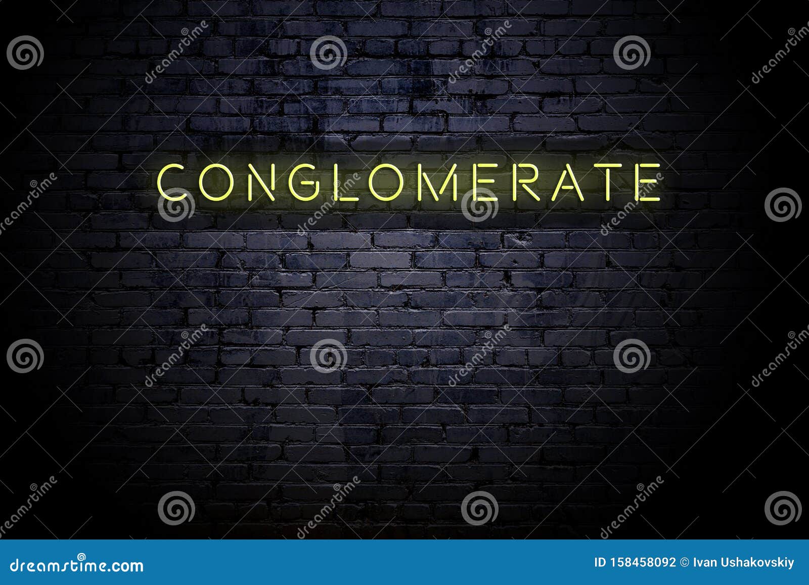 Highlighted Brick Wall with Neon Inscription Conglomerate Stock ...