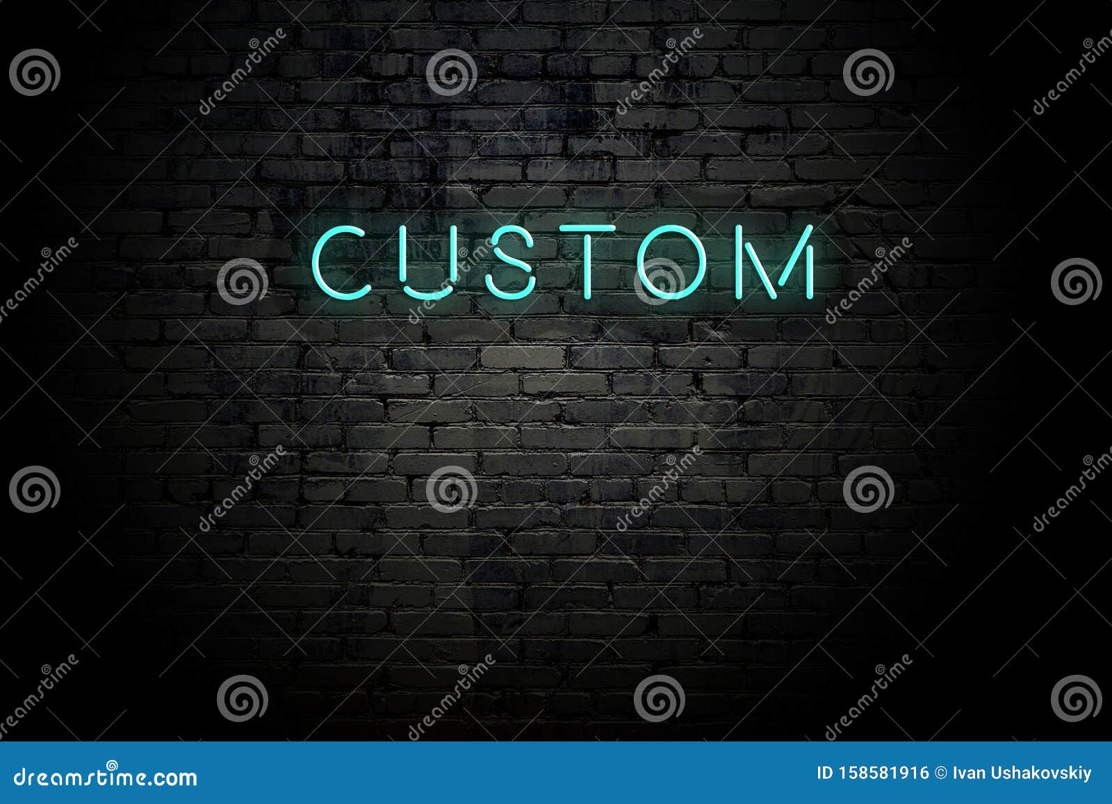 Highlighted Brick Wall with Neon Inscription Custom Stock Illustration ...