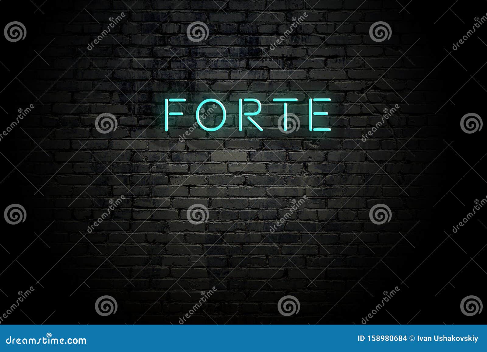 Highlighted Brick Wall with Neon Inscription Forte Stock Illustration ...