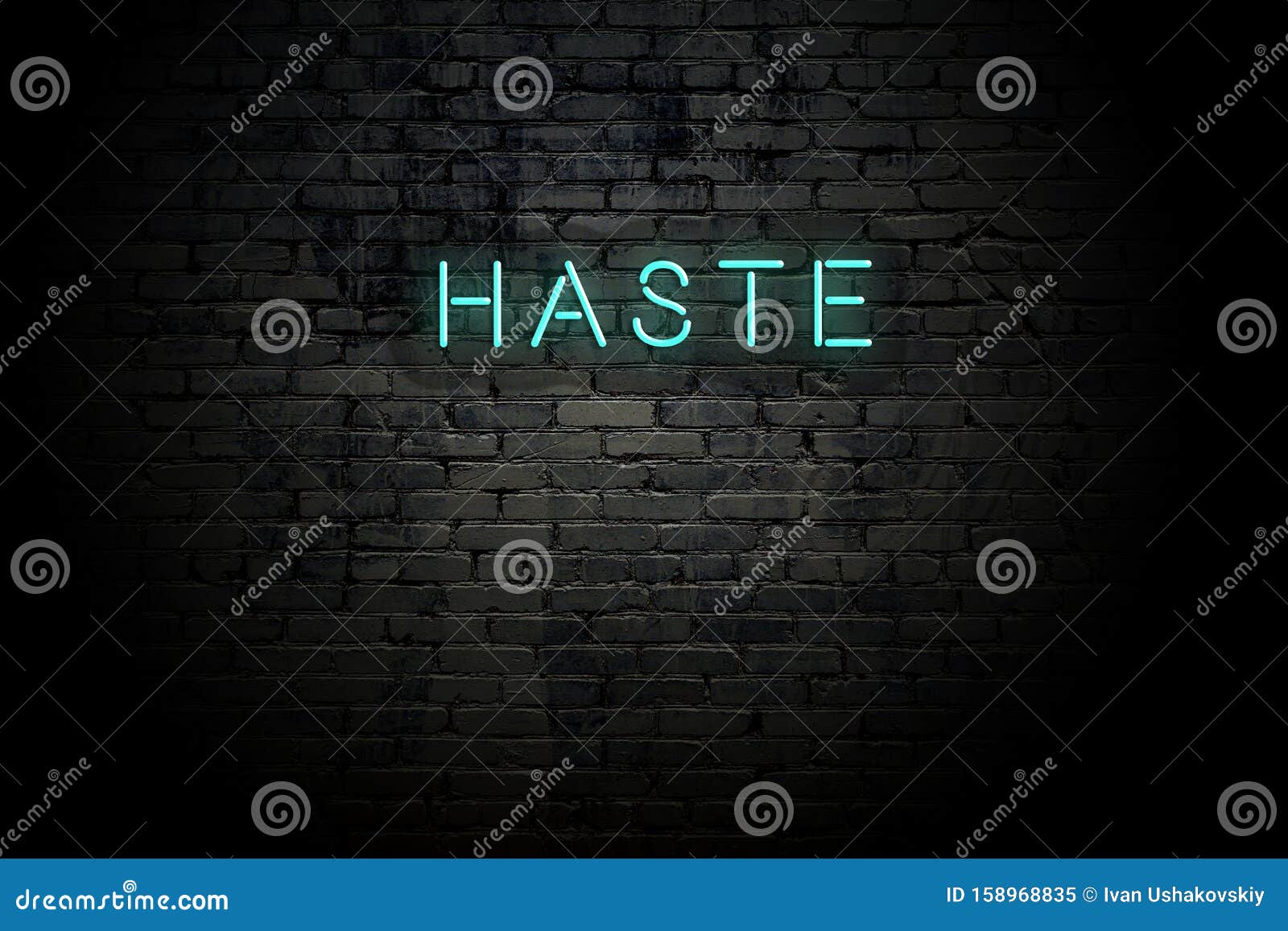 Highlighted Brick Wall with Neon Inscription Haste Stock Illustration ...