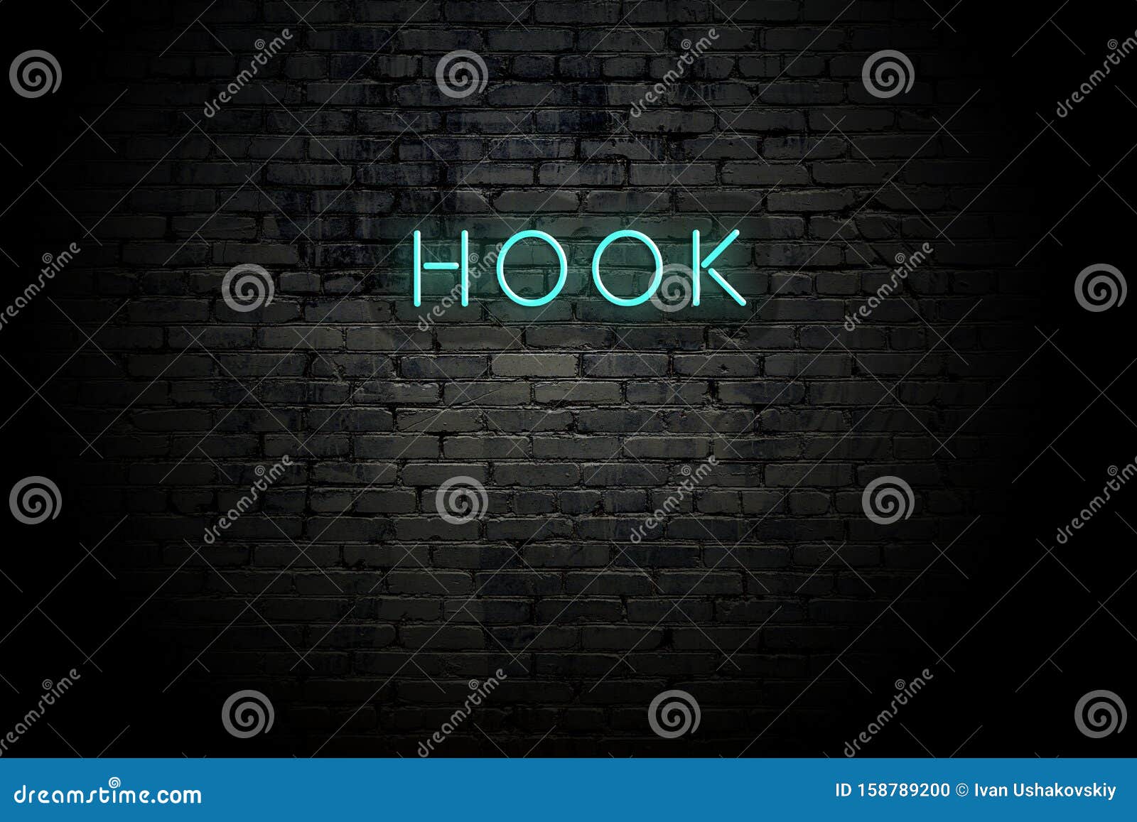 Highlighted Brick Wall with Neon Inscription Hook Stock Illustration ...