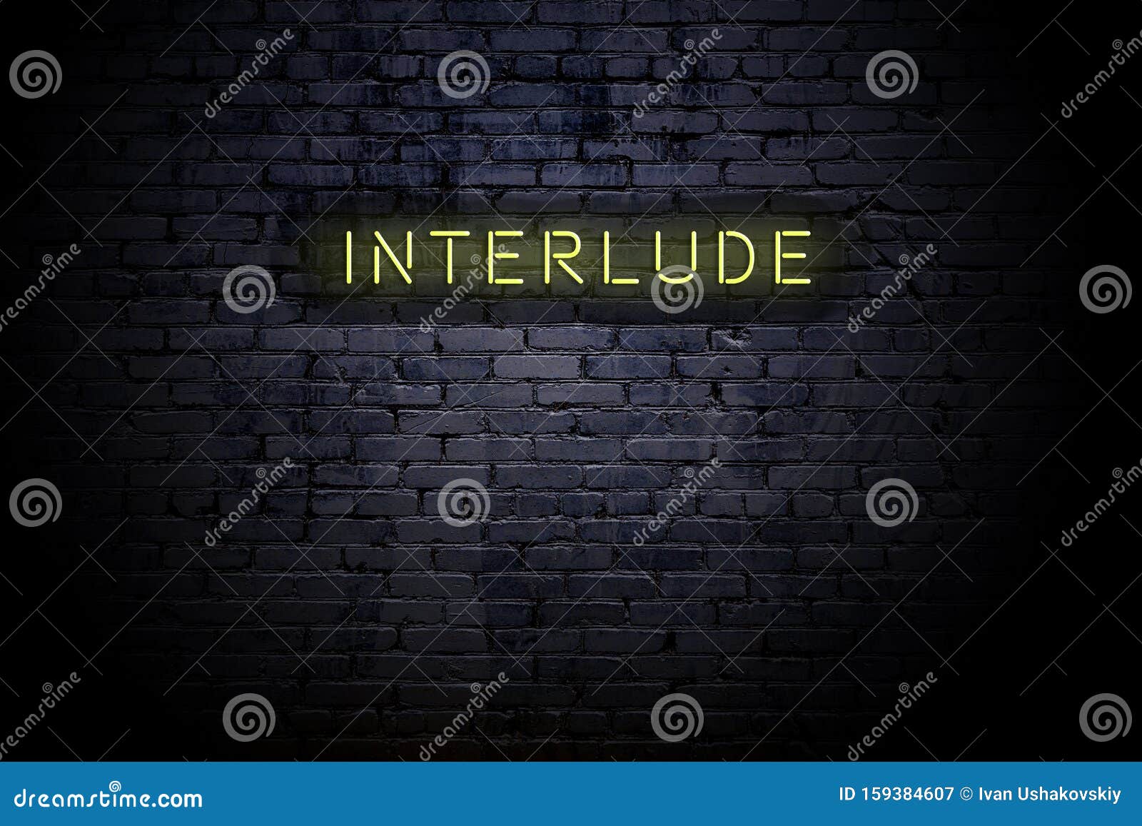 Highlighted Brick Wall with Neon Inscription Interlude Stock Image ...