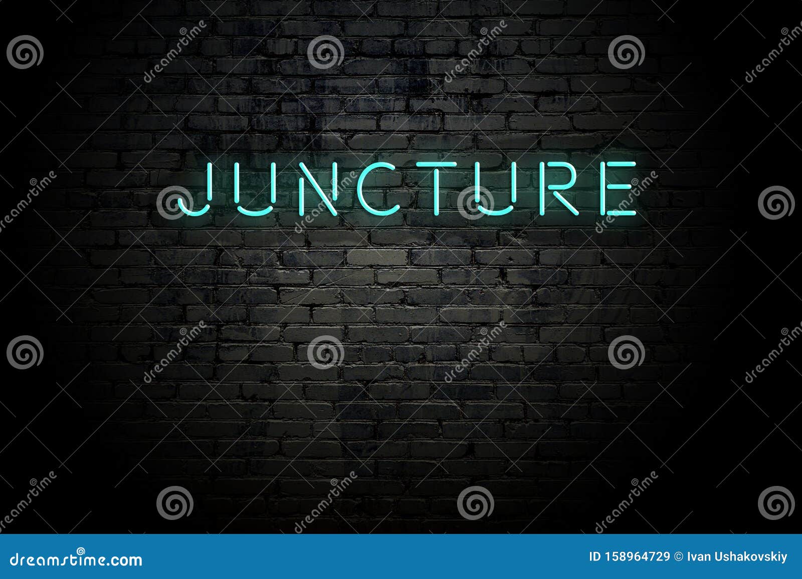 Highlighted Brick Wall with Neon Inscription Juncture Stock ...