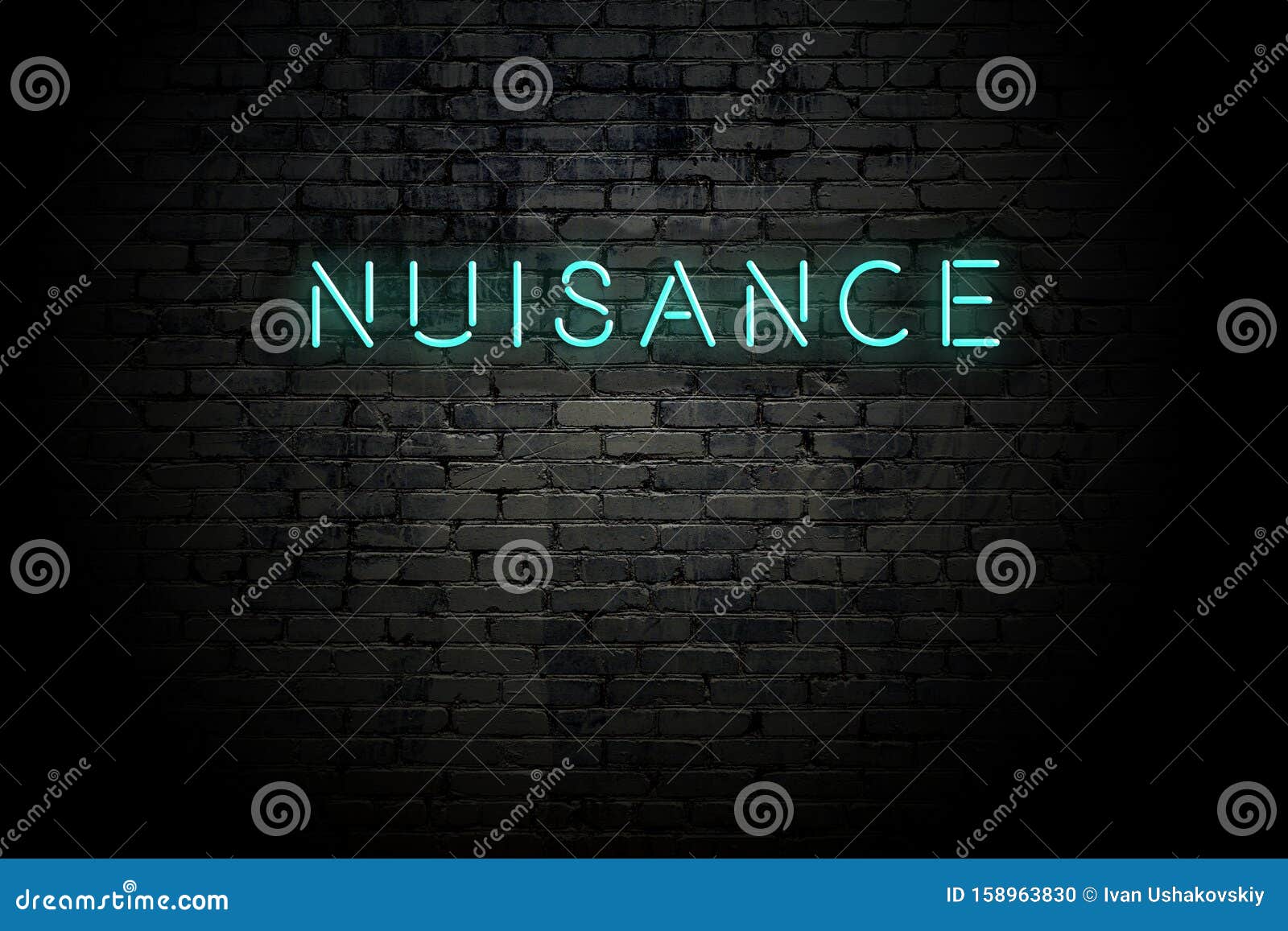 Highlighted Brick Wall with Neon Inscription Nuisance Stock ...