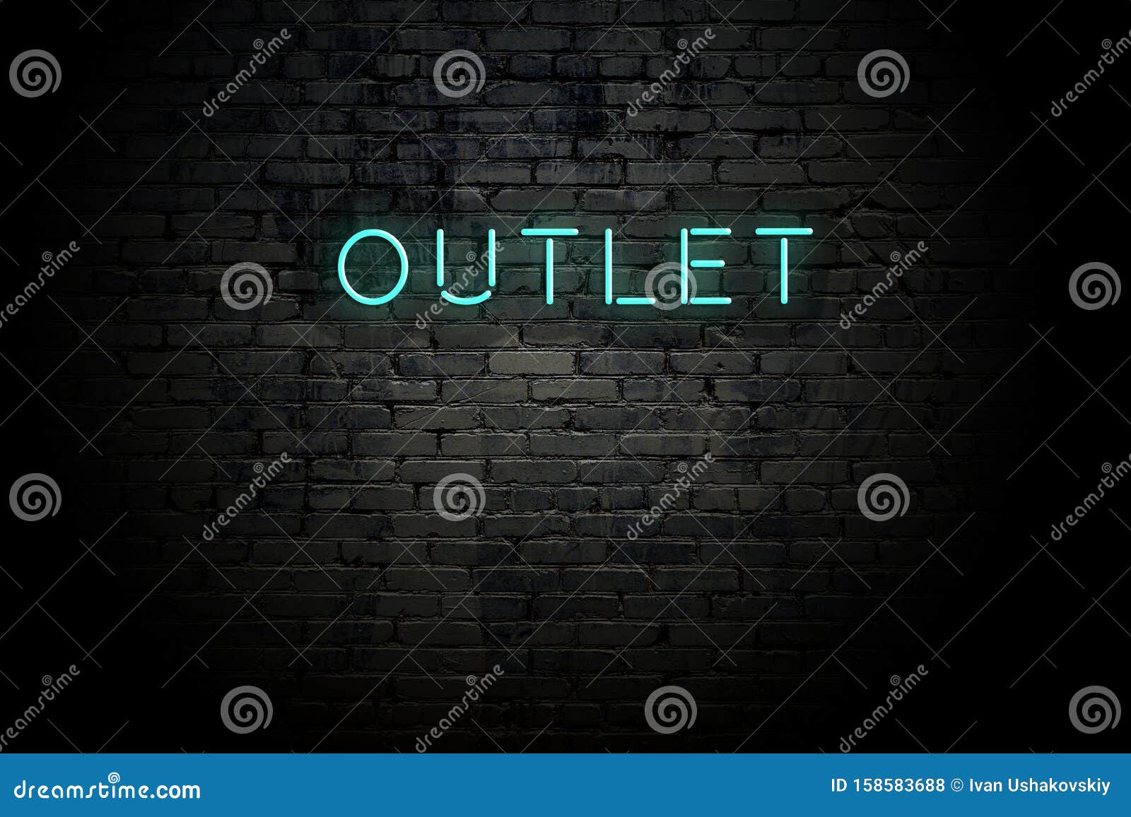 Highlighted Brick Wall with Neon Inscription Outlet Stock Illustration ...