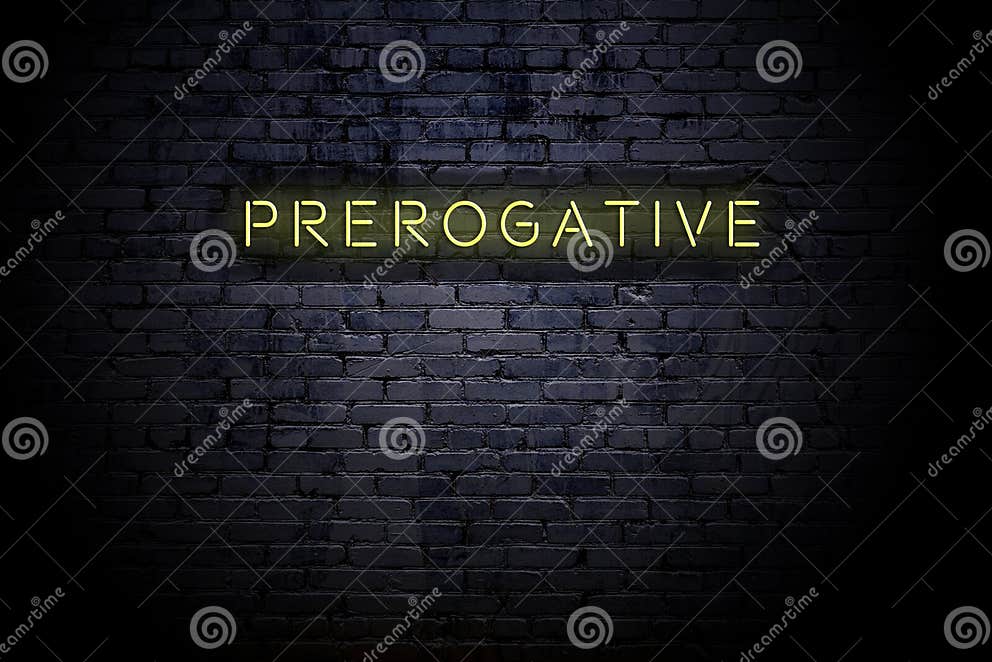 Highlighted Brick Wall with Neon Inscription Prerogative Stock ...