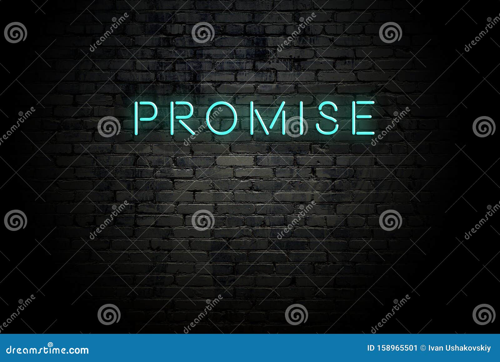 Highlighted Brick Wall with Neon Inscription Promise Stock Illustration ...