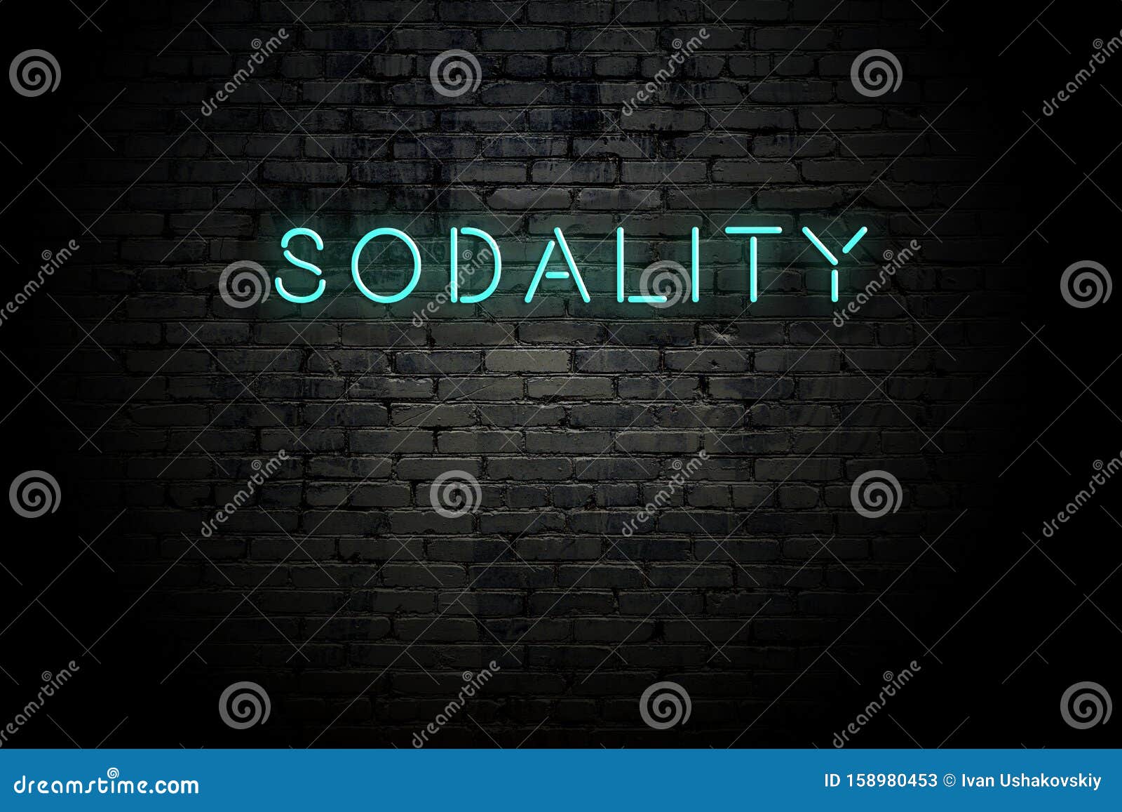 Highlighted Brick Wall with Neon Inscription Sodality Stock ...