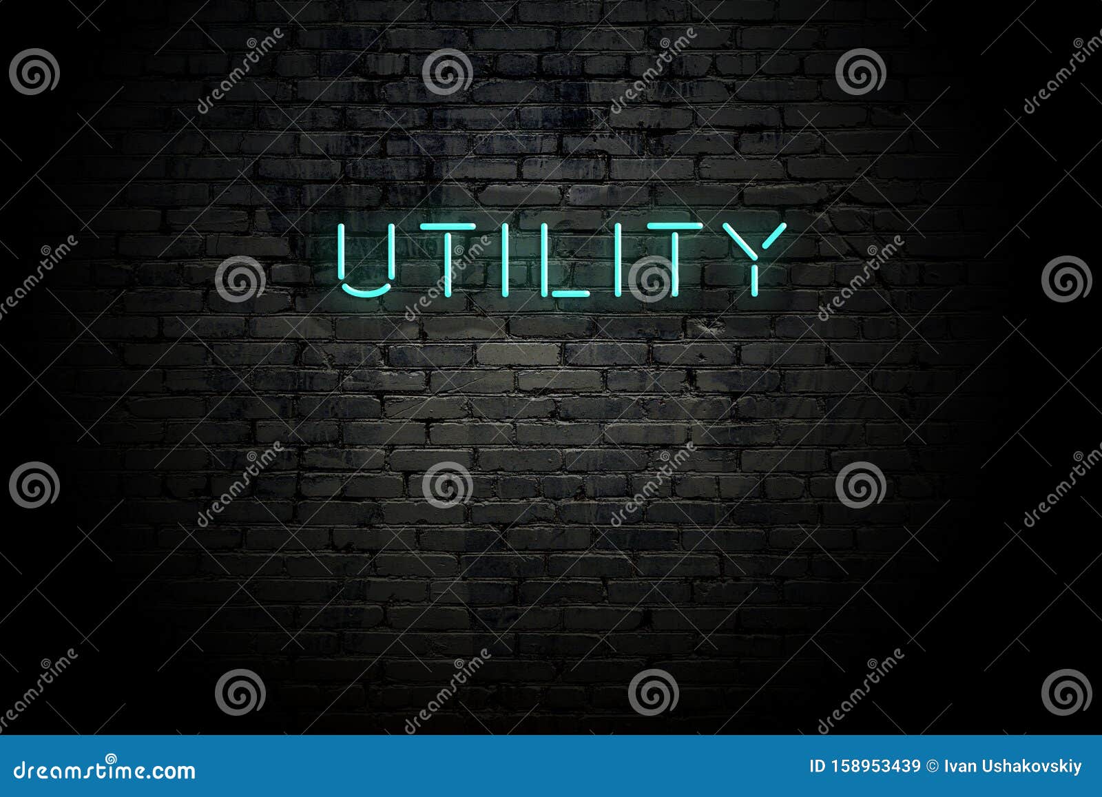 Highlighted Brick Wall with Neon Inscription Utility Stock Illustration ...