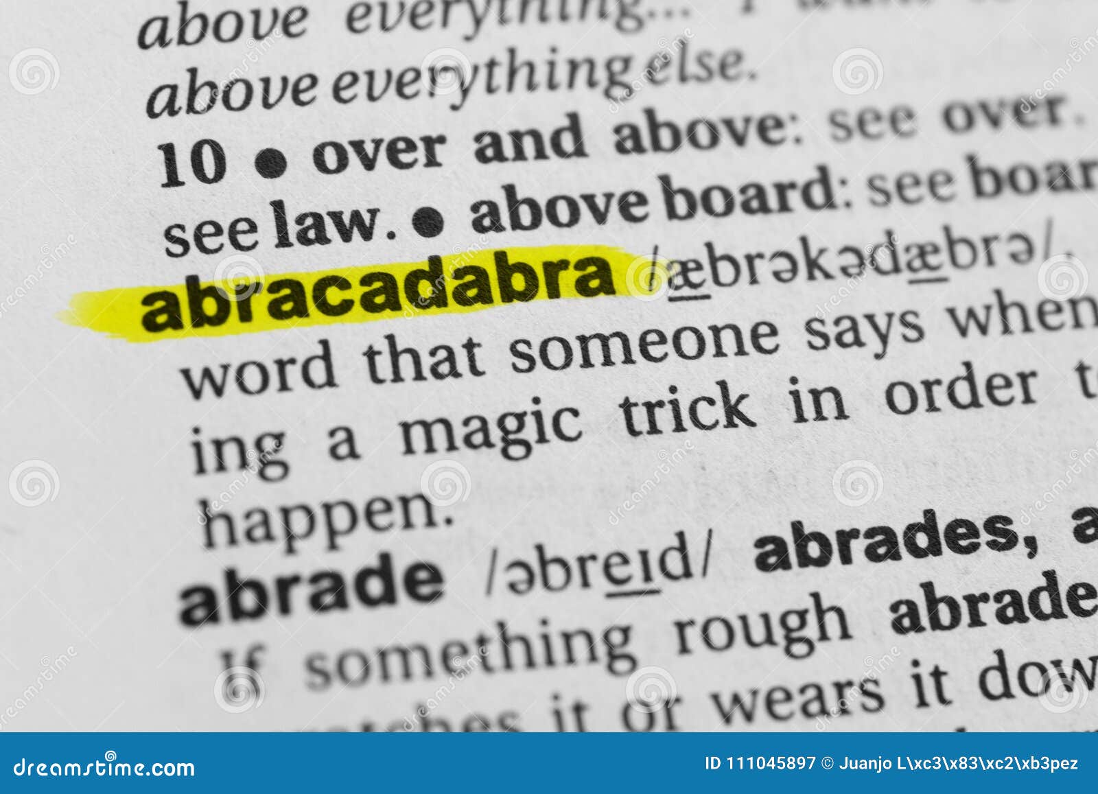Highlighted English Word `abracadabra` and Its Definition in the ...