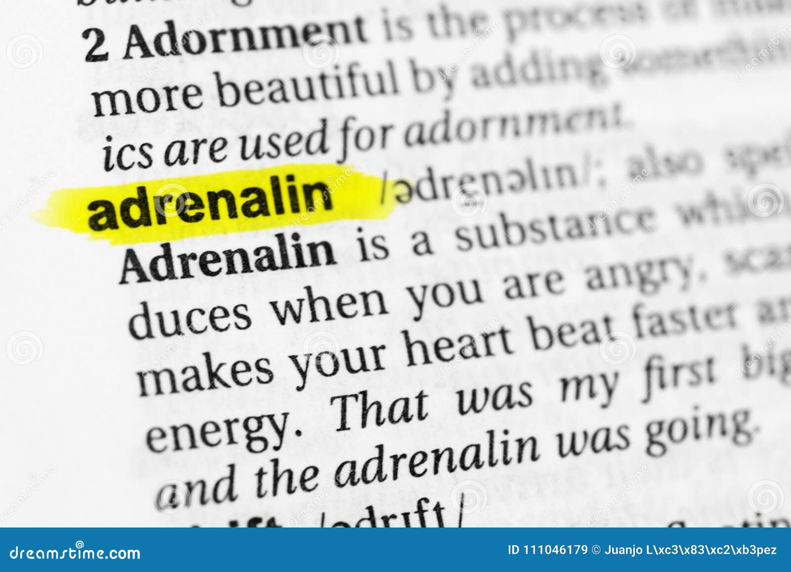 Highlighted English Word `adrenalin` and Its Definition in the ...