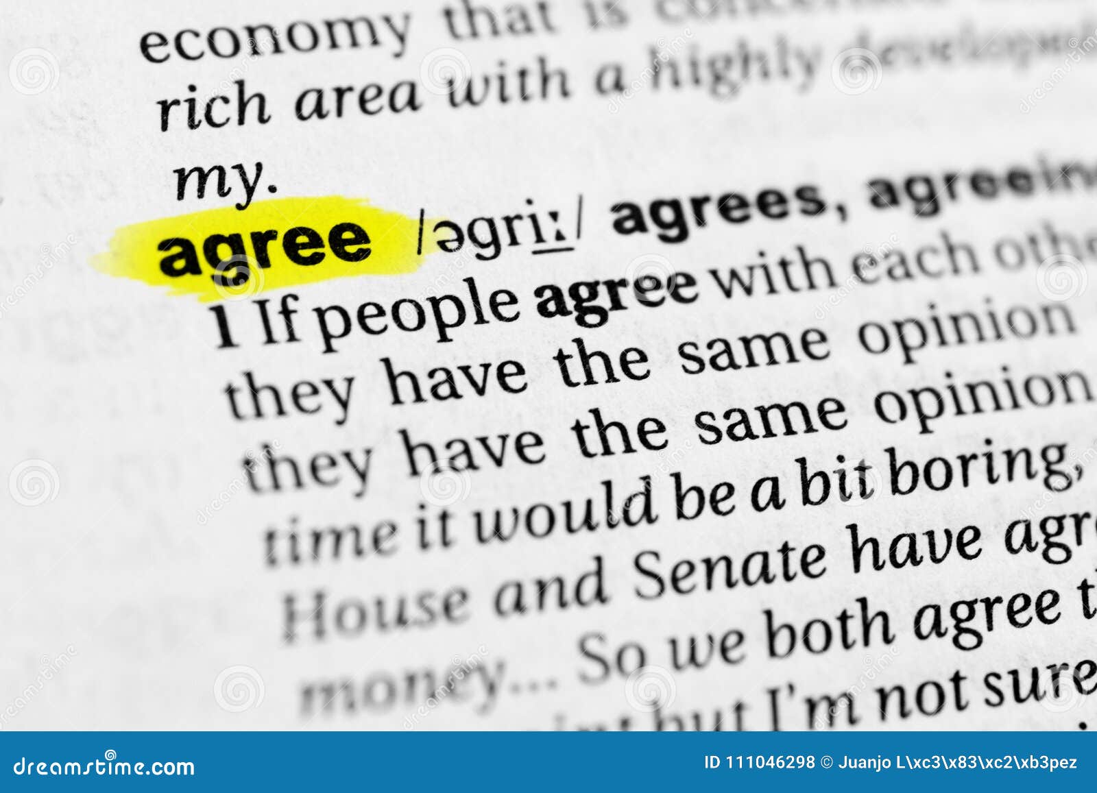 Highlighted English Word `agree` and Its Definition in the Dictionary ...
