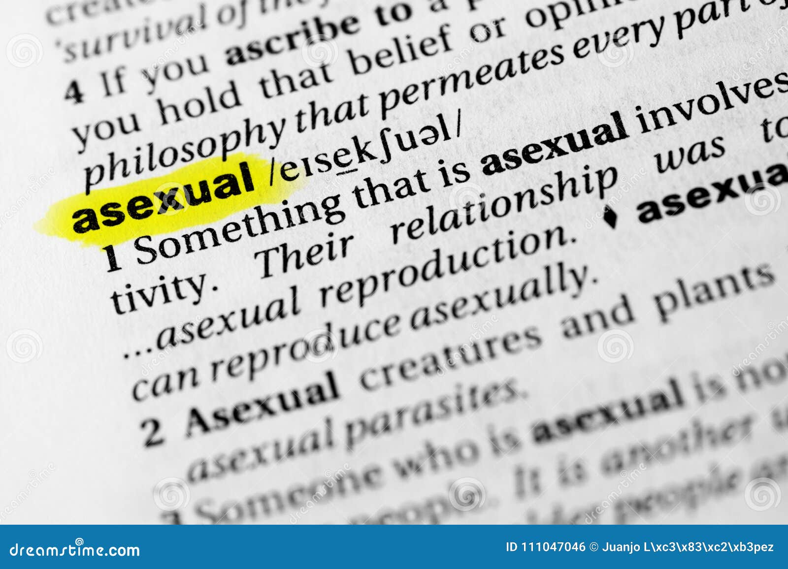 Highlighted English Word `asexual` and Its Definition in the Dictionary ... Highlighted English Word `asexual` and Its Definition in the Dictionary ...