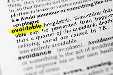 Highlighted English Word `avoidable` and Its Definition in the ...