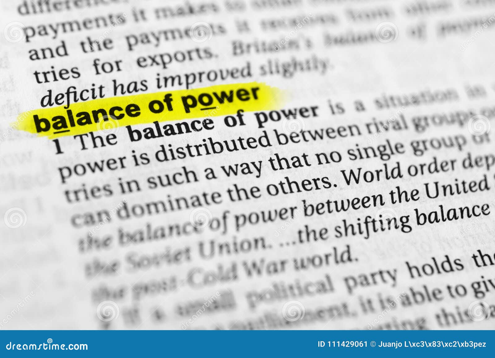 Highlighted English Word `balance of Power` and Its Definition in the ...