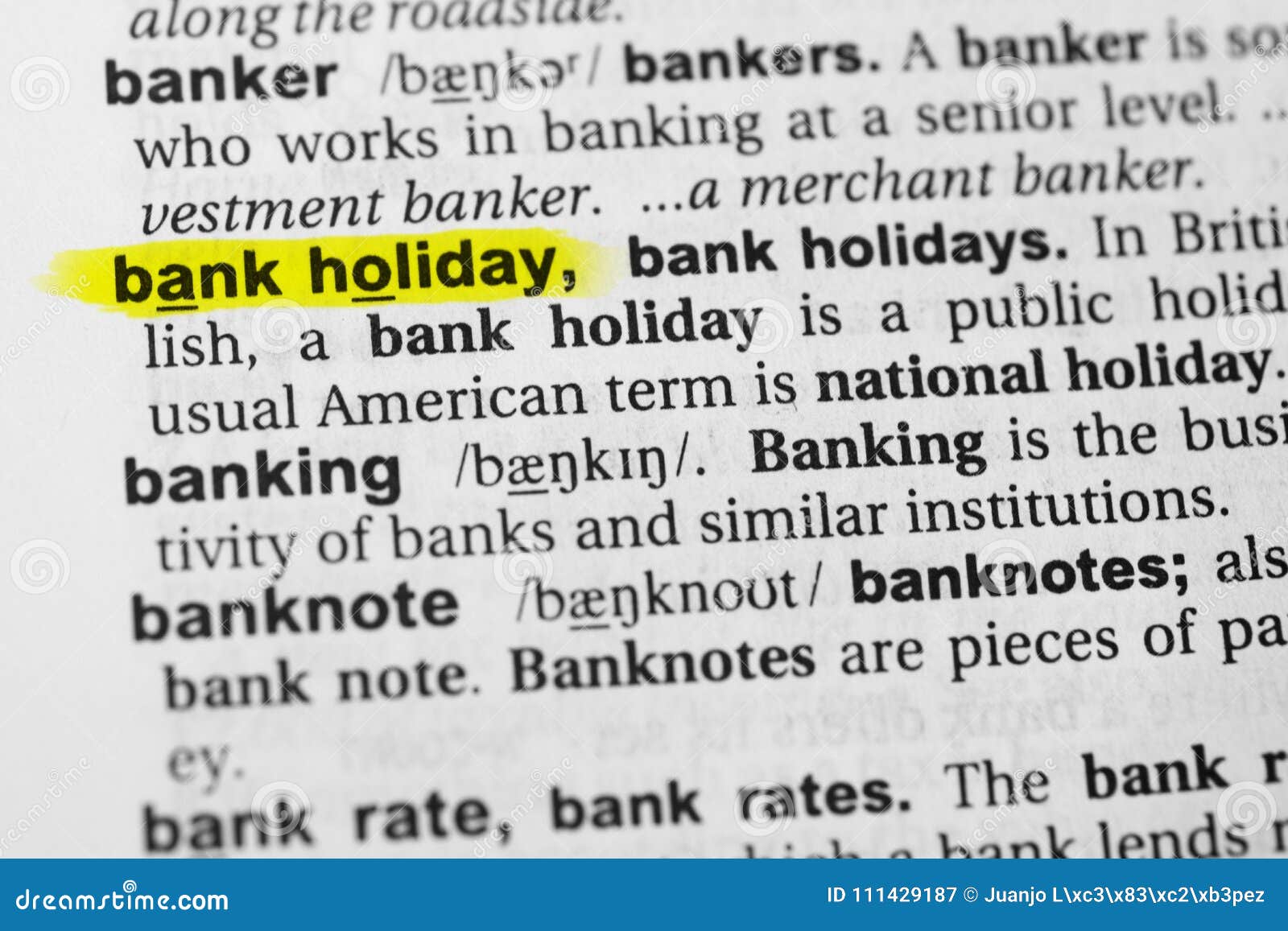 Highlighted English Word `bank Holiday` and Its Definition in the ... Highlighted English Word `bank Holiday` and Its Definition in the ...