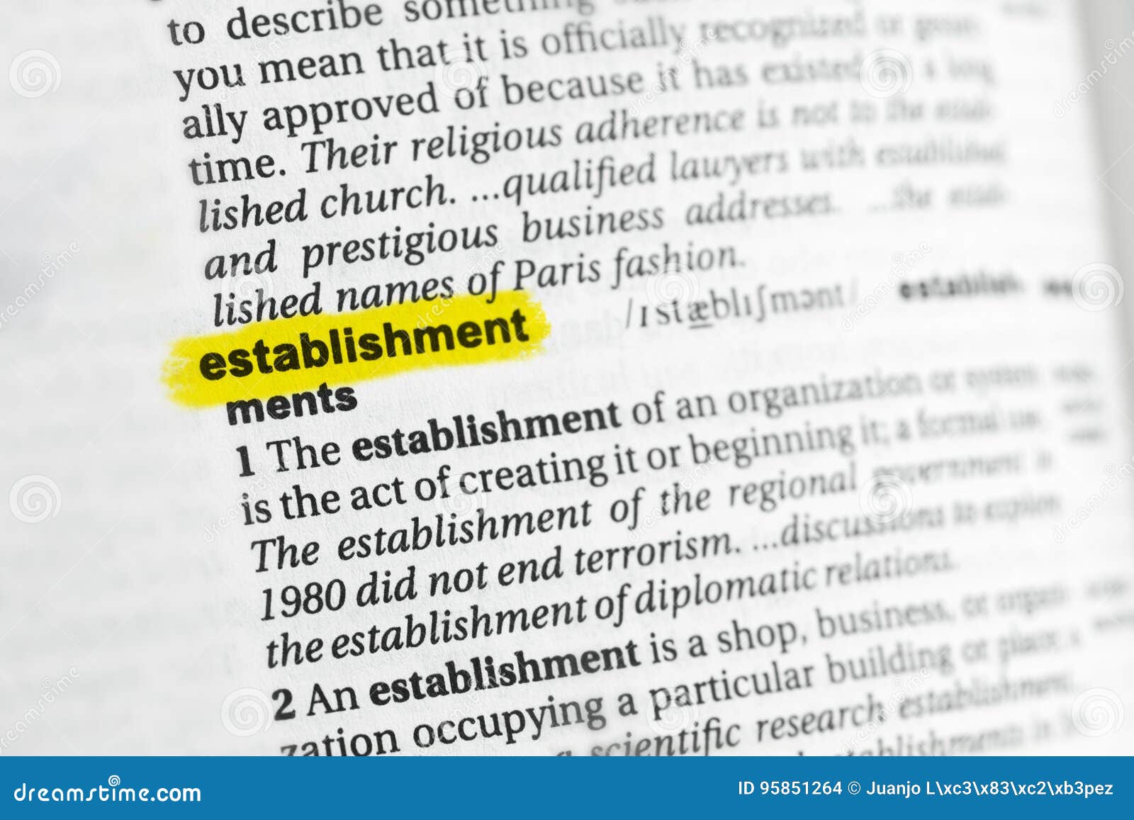 Highlighted English Word & X22;establishment& X22; and Its Definition ...