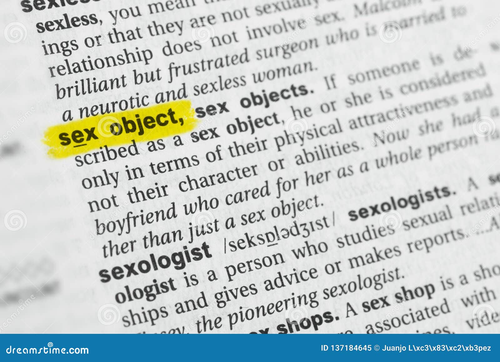 Highlighted English Word Sex Object And Its Definition At The