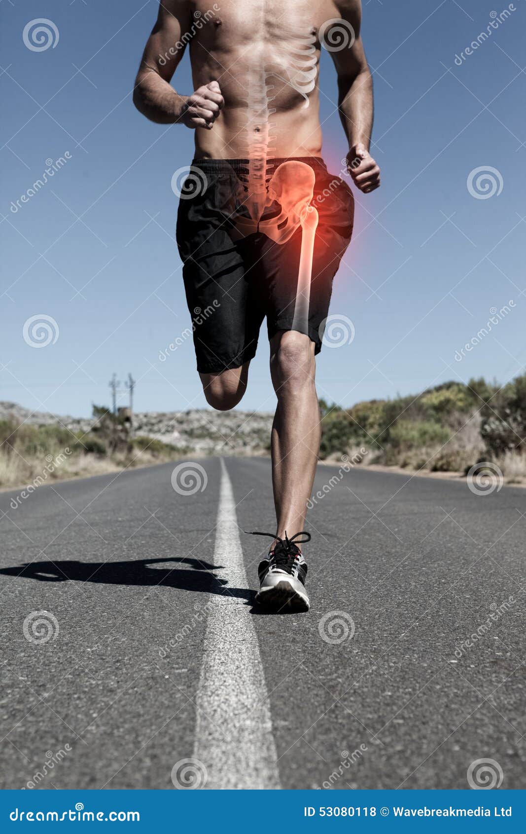 Highlighted Hip Bone of Running Man Stock Photo - Image of mature ...