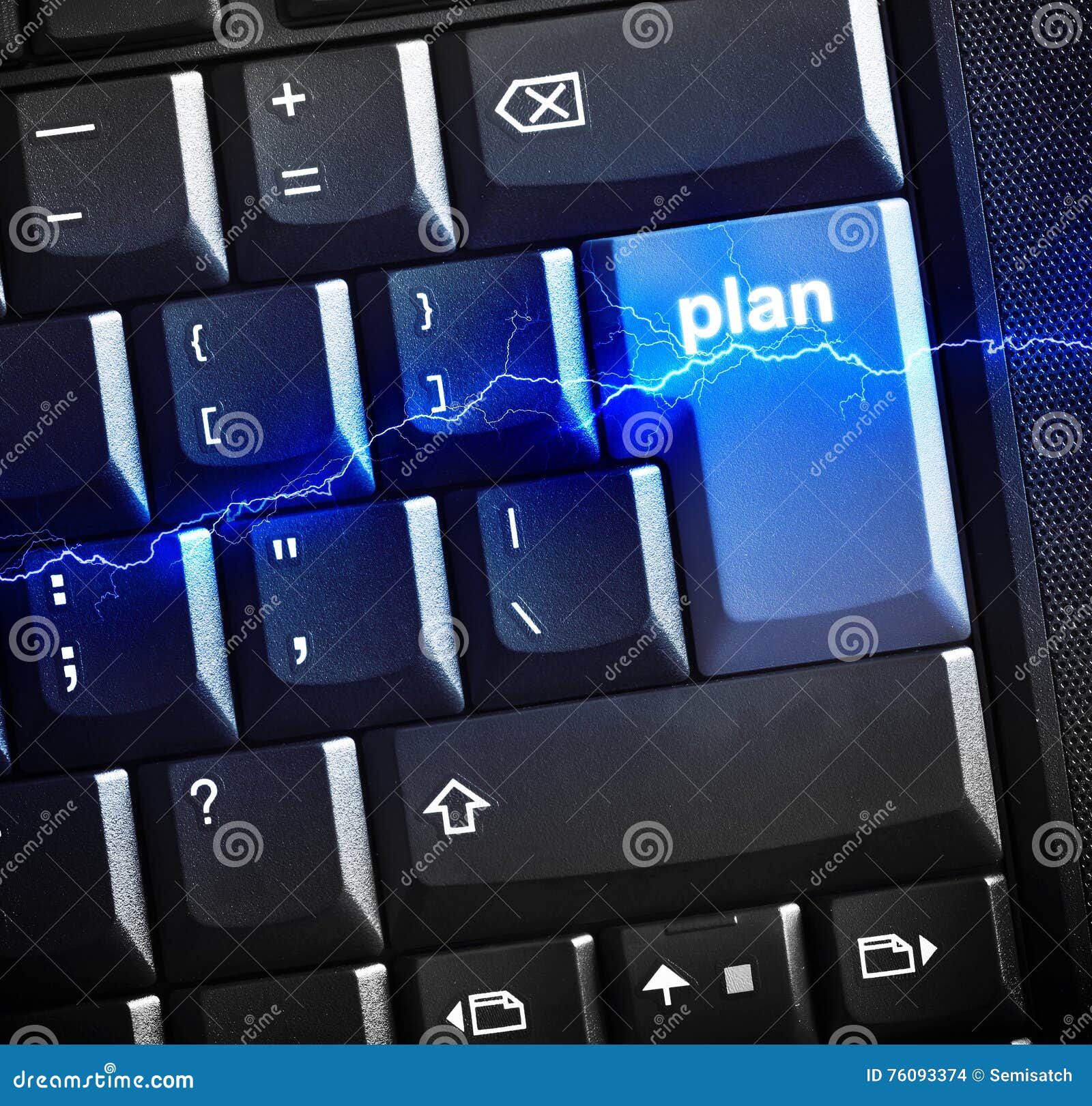 Highlighted Keys with Sign Plan on a Black Keyboard Closeup. Stock ...