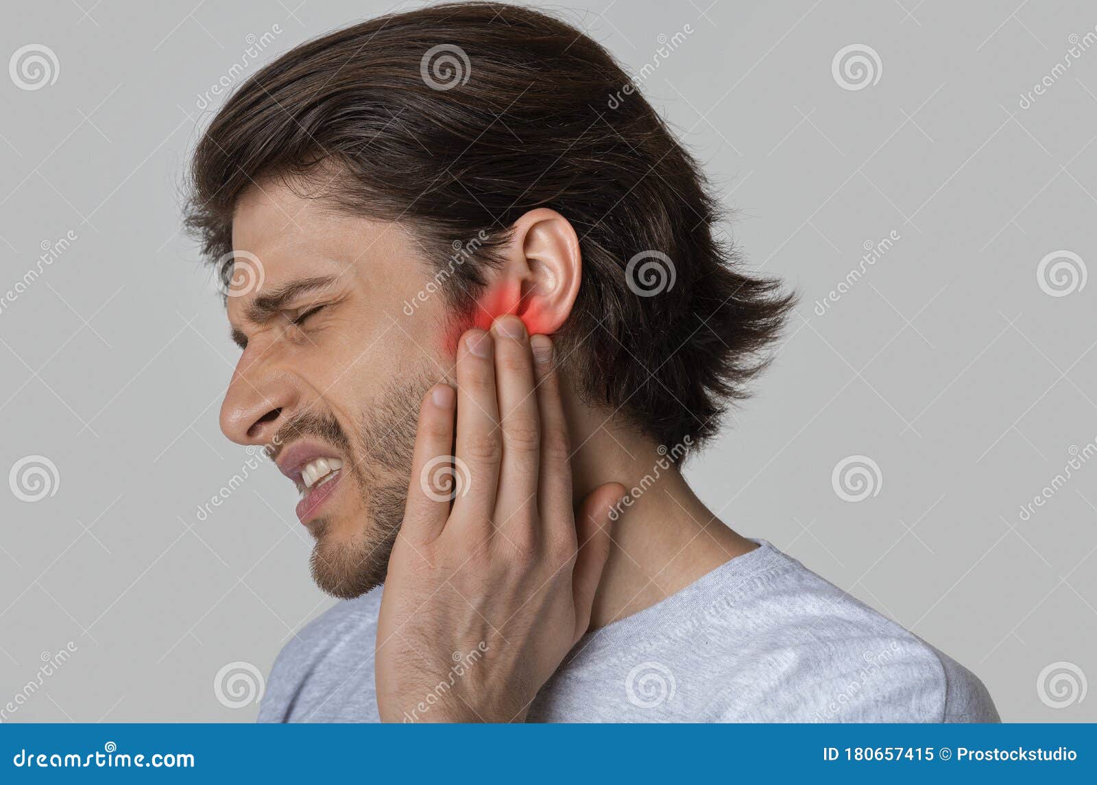Highlighted in Red Pain in Mans Ear Stock Image - Image of symptom ...
