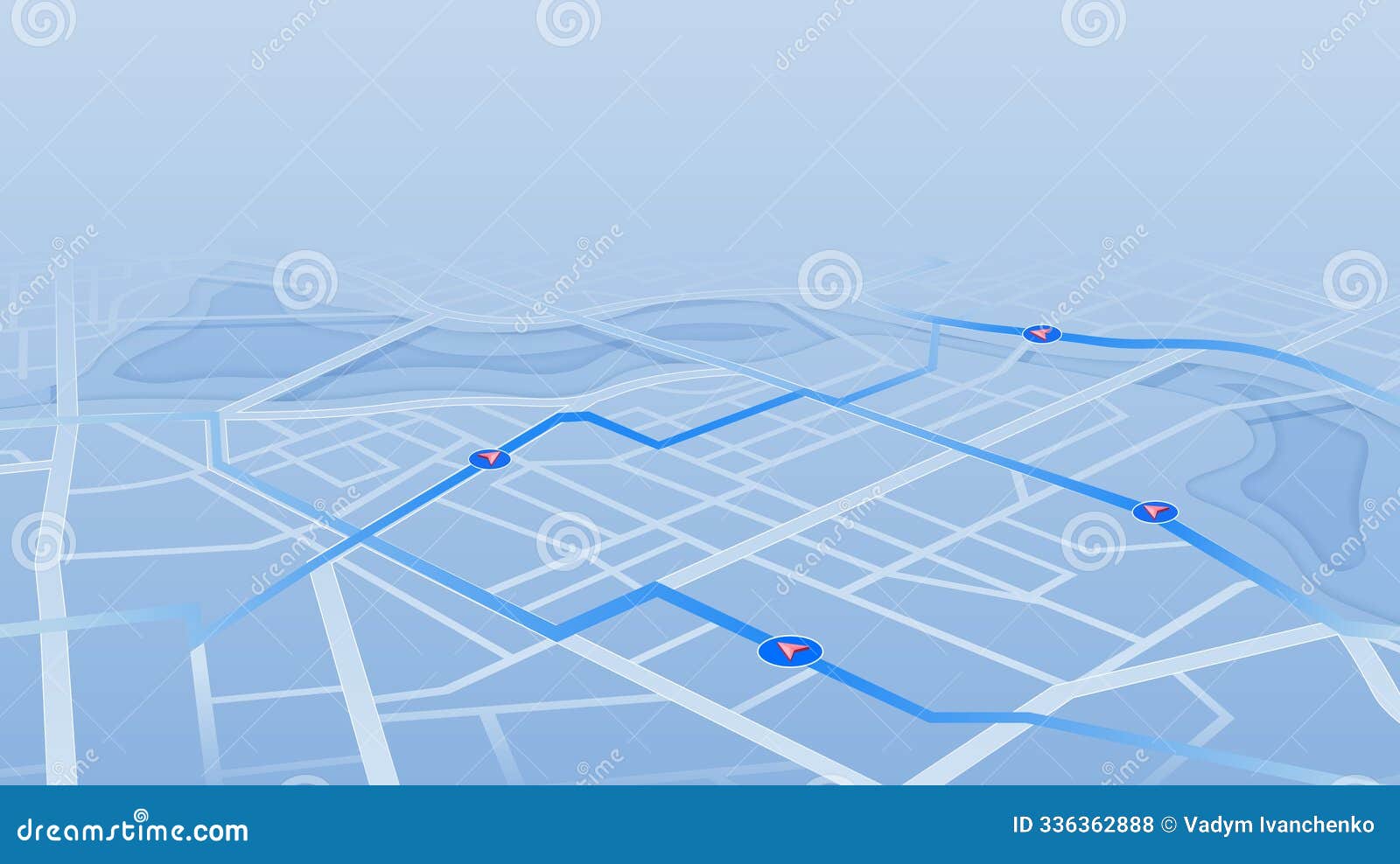Highlighted Routes With Multiple Alternatives On Isometric City Map For ...