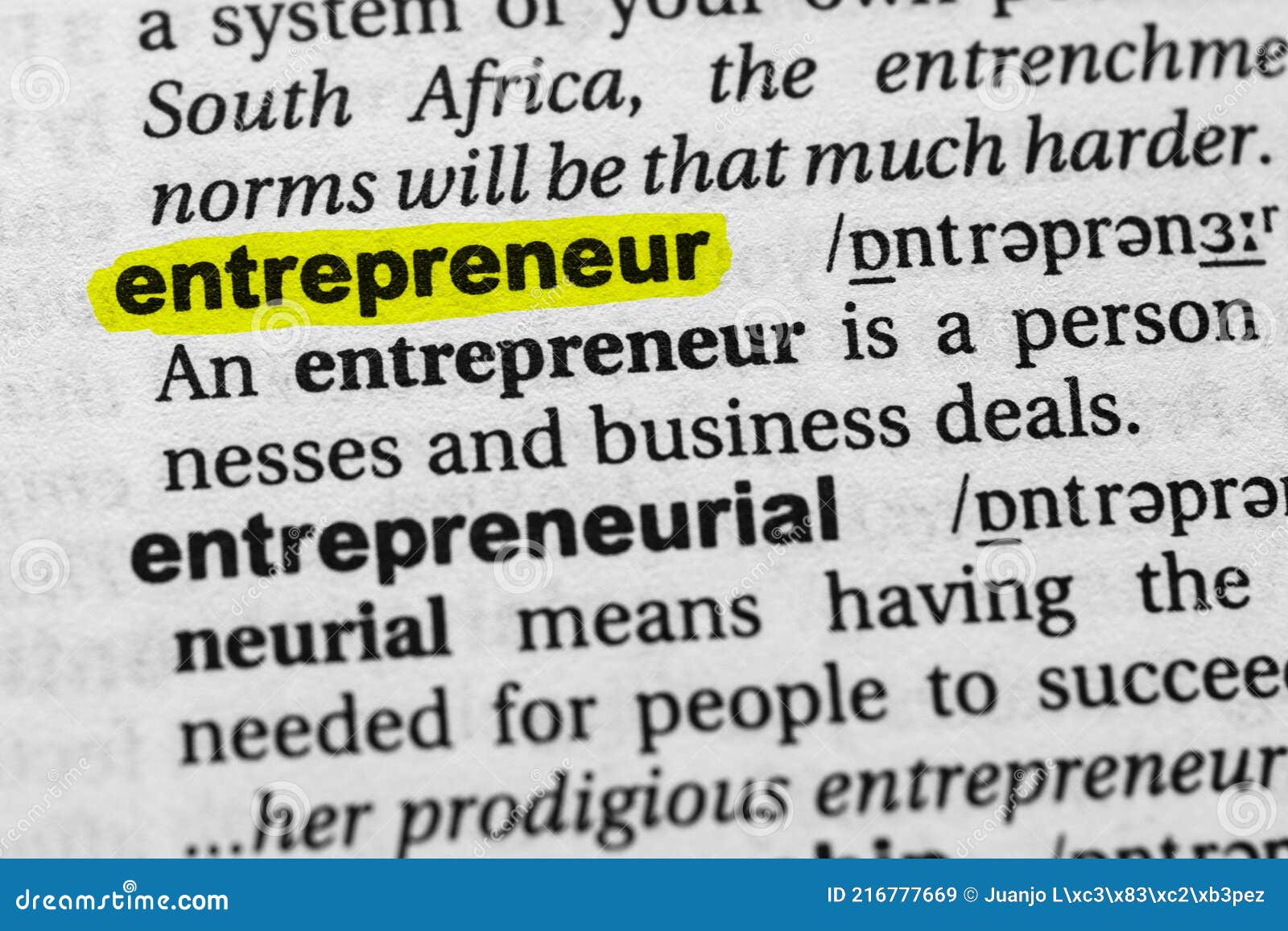 Highlighted Word Entrepreneur Concept and Meaning Stock Image - Image ...
