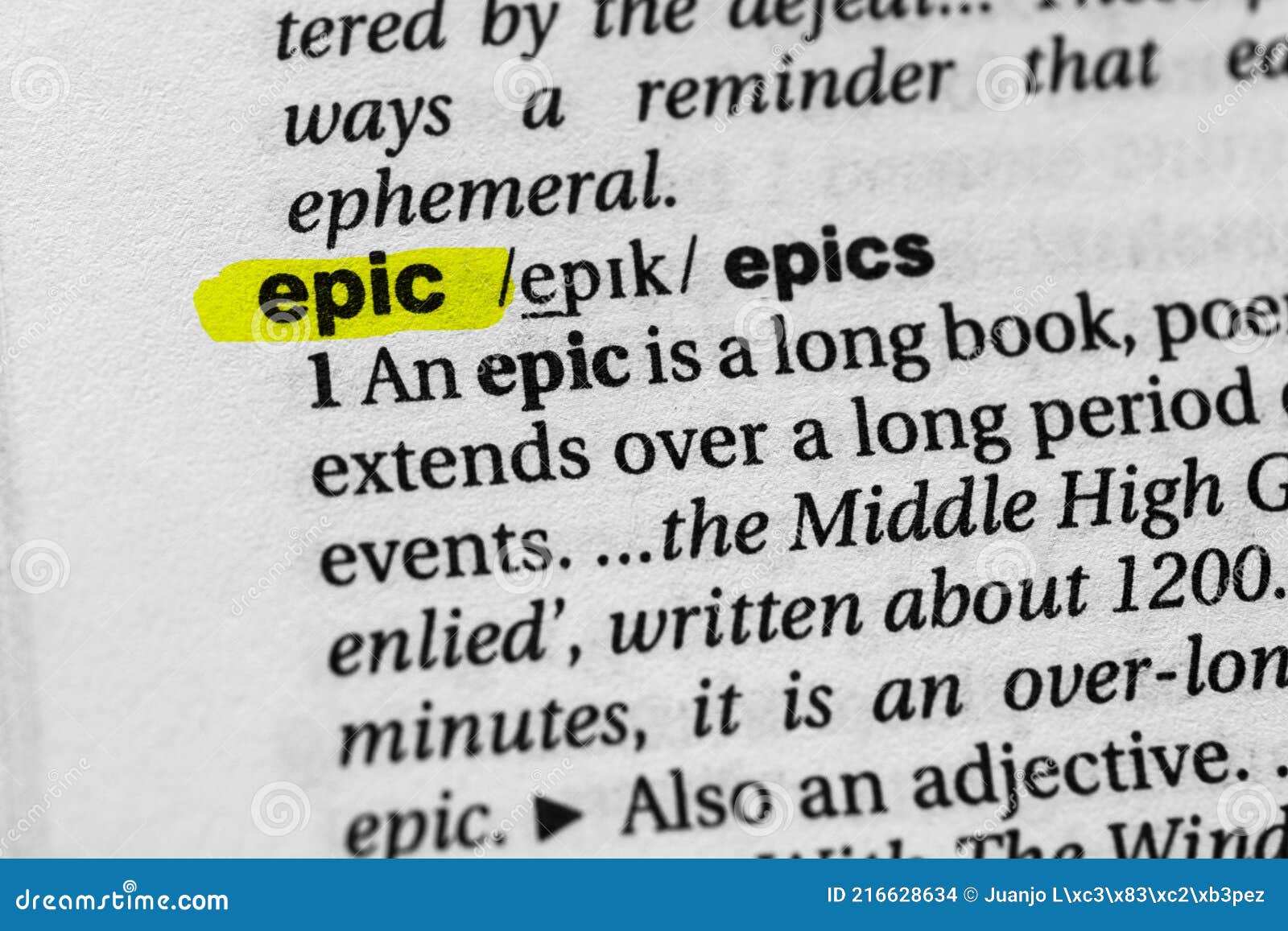 Highlighted Word Epic Concept and Meaning Stock Photo - Image of paper ...