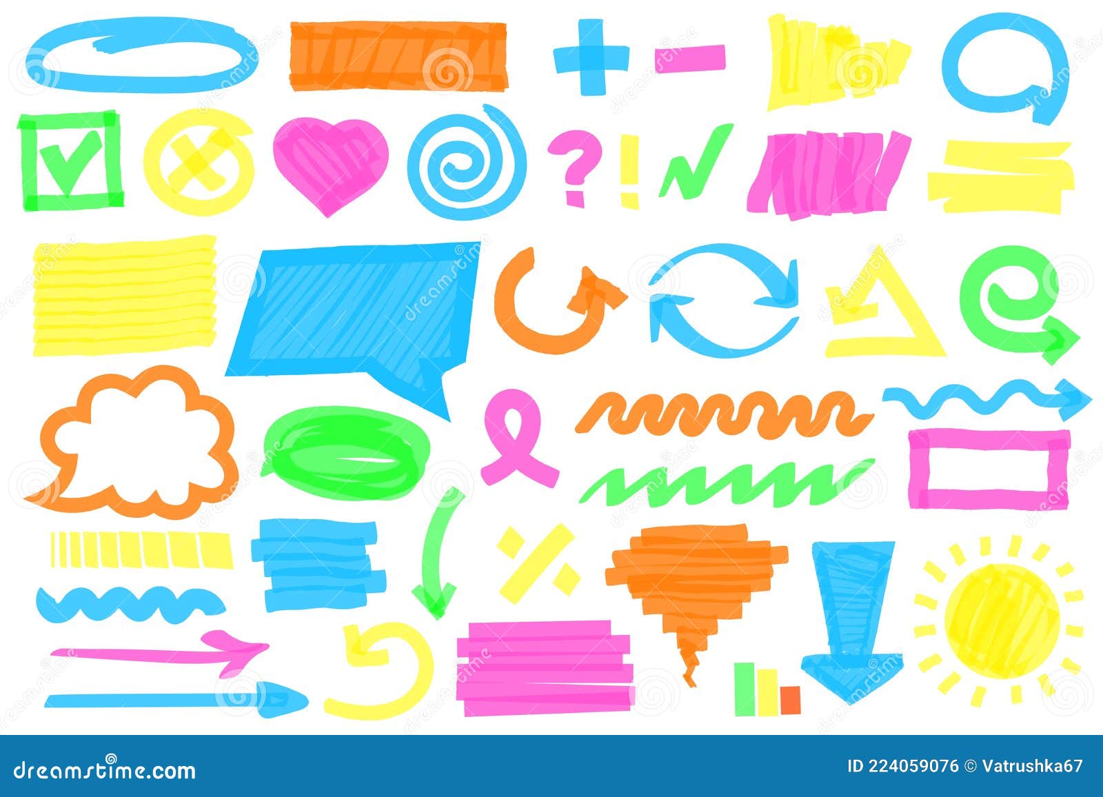 Highlighter Marker Strokes. Colorful Highlight Markers Scribble Stock ...