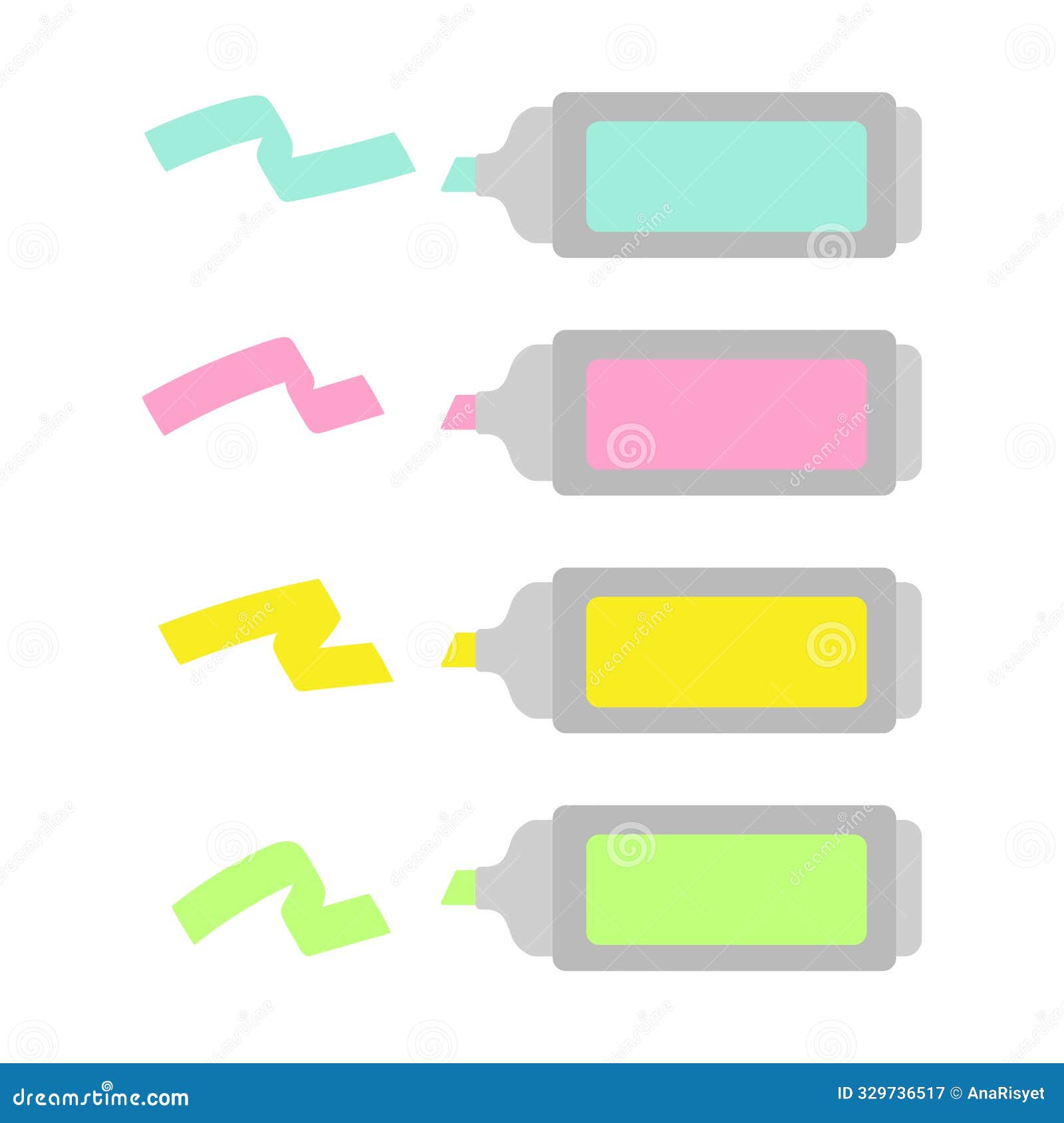 Highlighter Markers Bright Neon Colors in Flat Style. Isolated on White ...