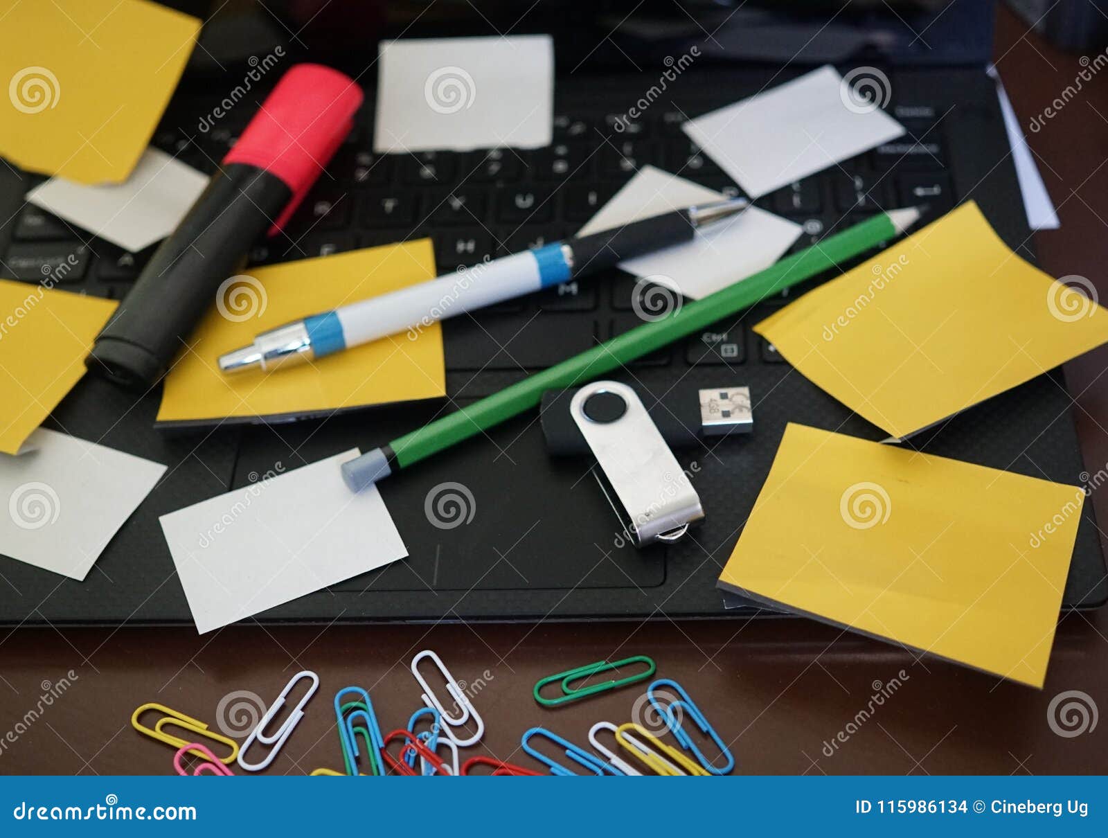 Highlighter, Pen, Pencil, and Sticky Notes Stock Photo - Image of ...